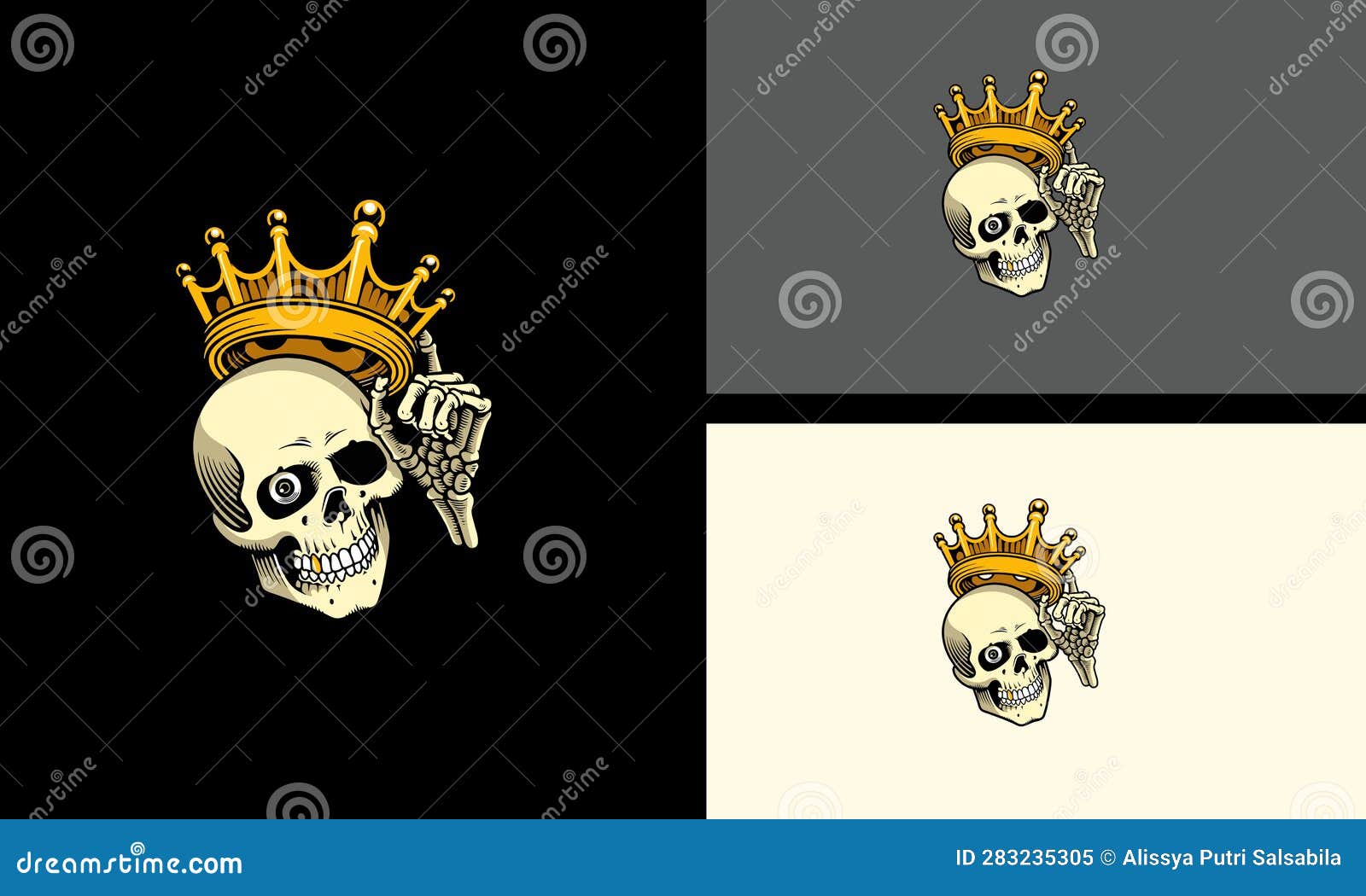 Head Skull Wearing Crown Vector Flat Design Stock Vector - Illustration ...