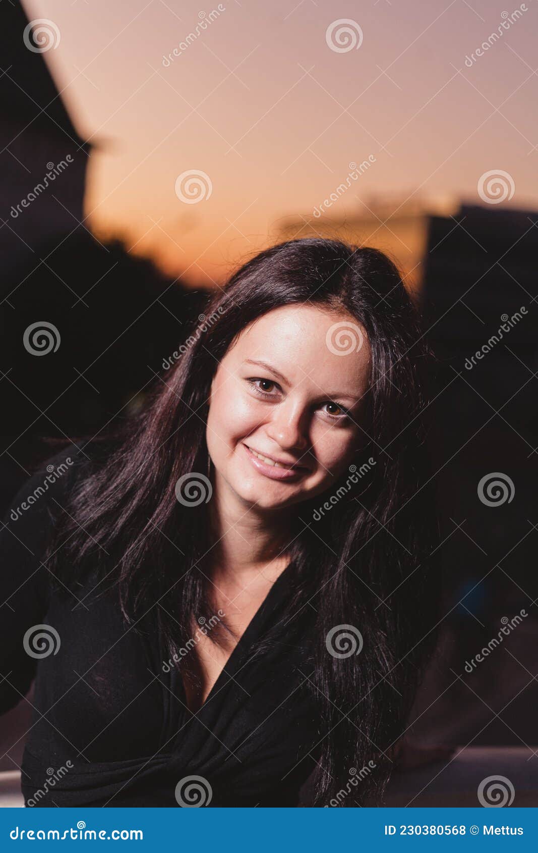 Head of a smiling brunette stock photo. Image of carefree - 230380568