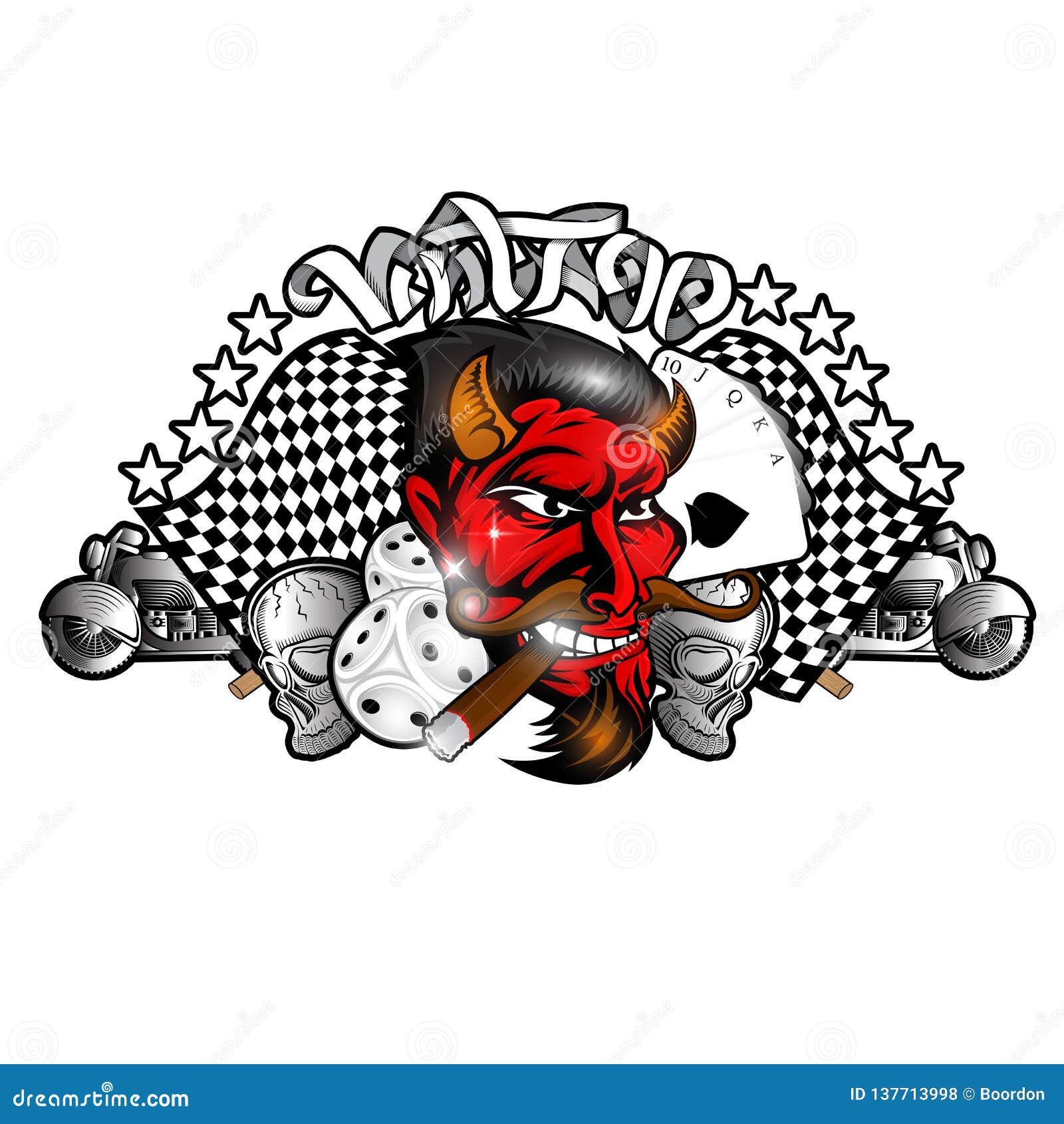 Head of Smoking Red Devil between Dice ,card Motorcicle and Skull ...