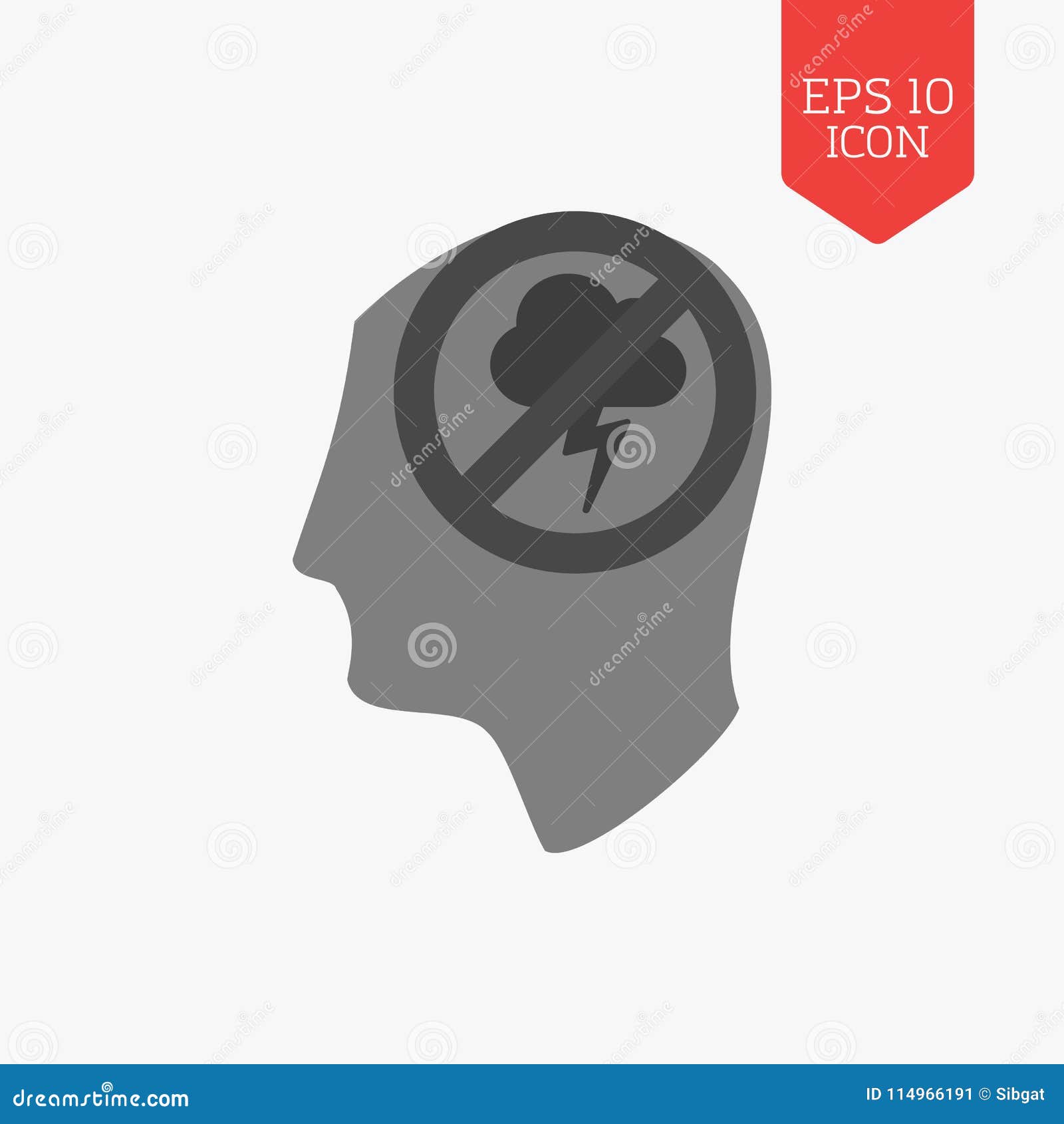 Head with Stop Thunderstorm Cloud Icon. Negative Thoughts Not Al Stock ...