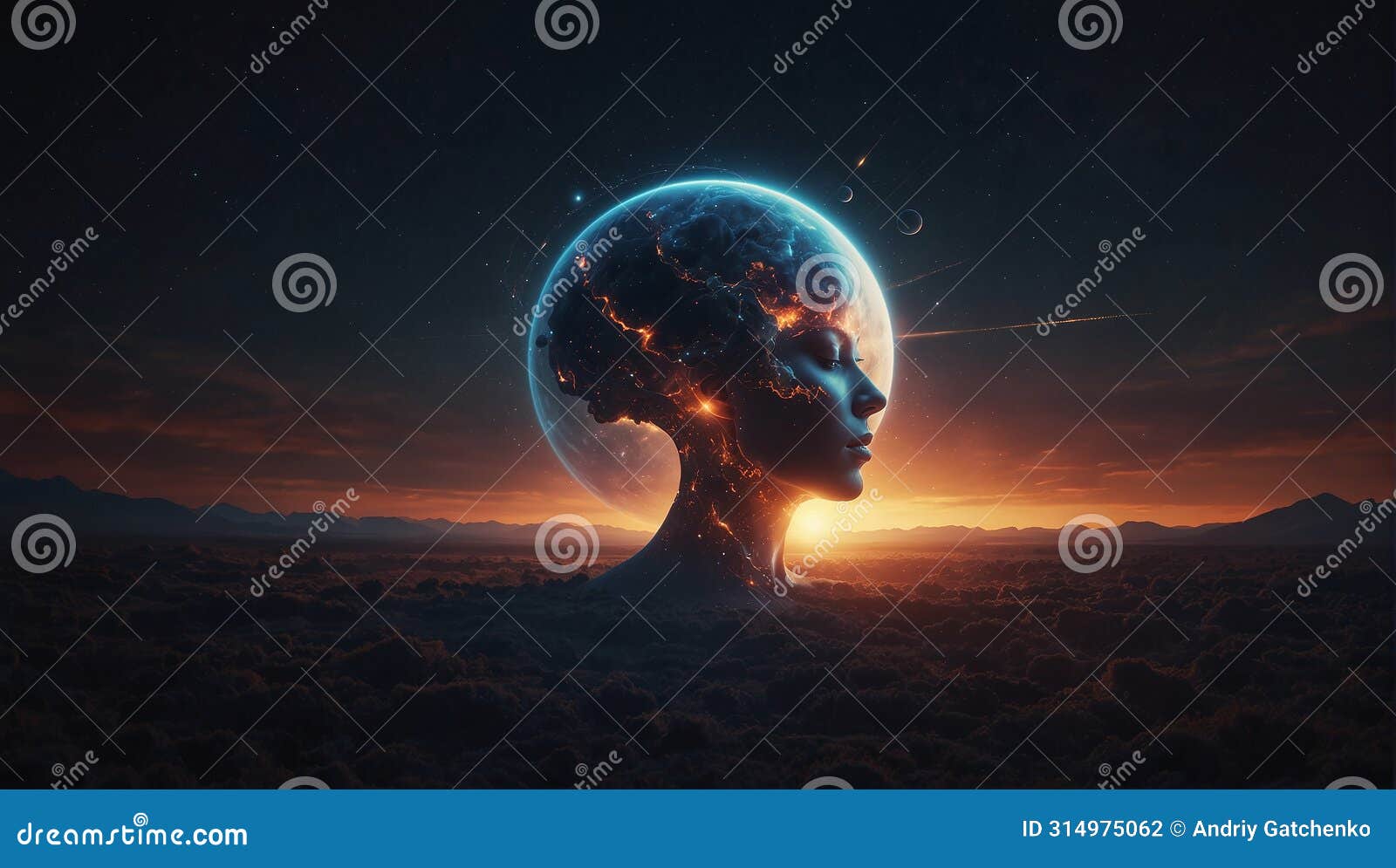 Head of a Supernatural Mind Above the Clouds Symbolizes the ...