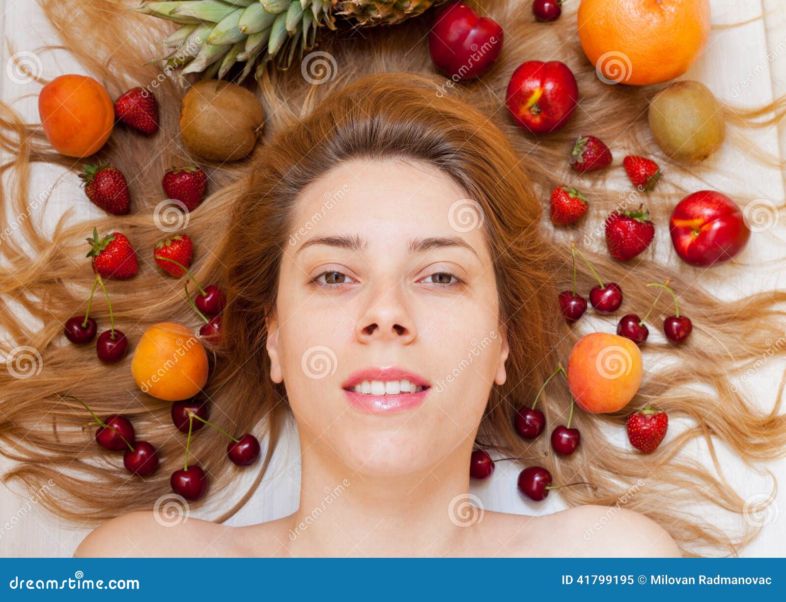 Head surrounded with fruit stock image. Image of strawberry - 41799195