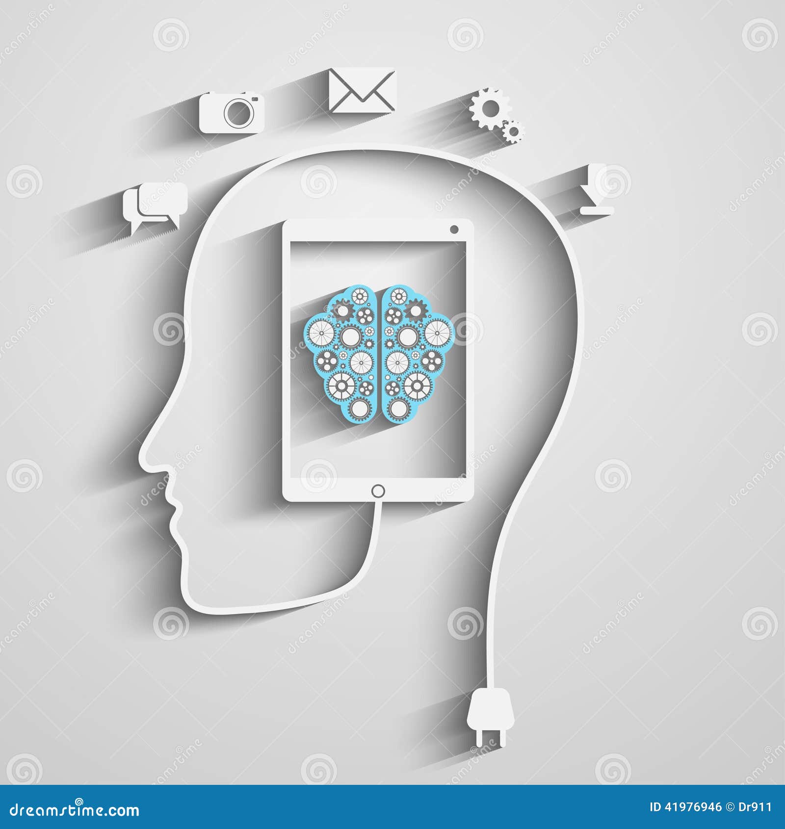Head with tablet stock vector. Illustration of electronic - 41976946