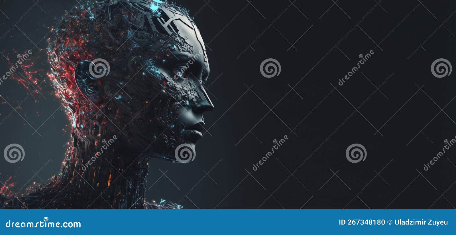 Head Tech Brain Black Background. Created with Generative Ai Technology ...