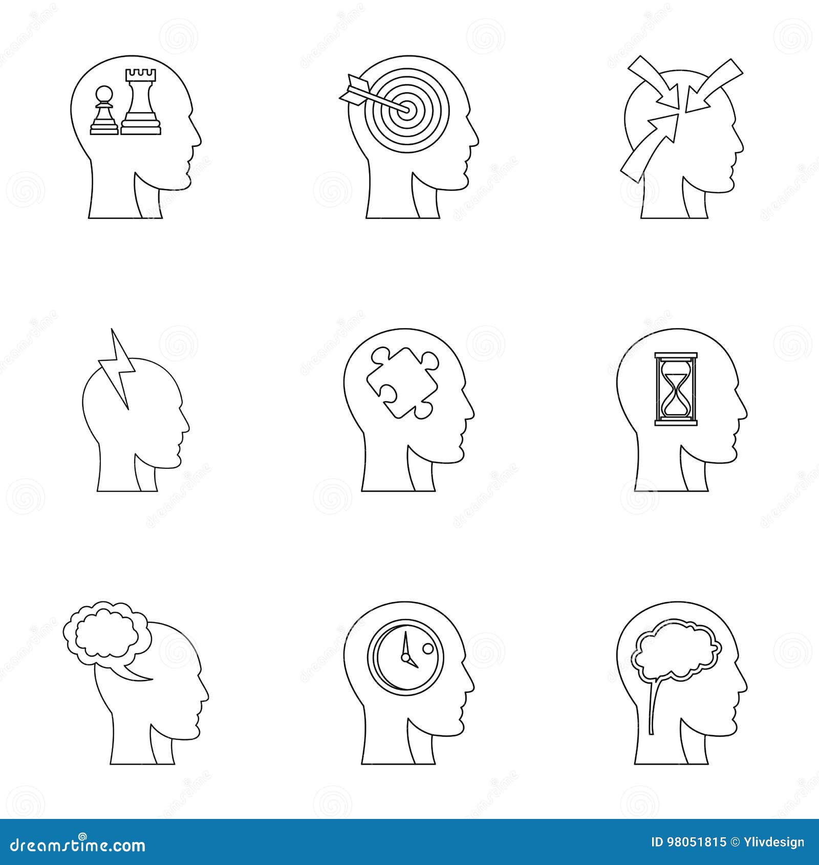 Head Think Icons Set, Outline Style Stock Vector - Illustration of ...