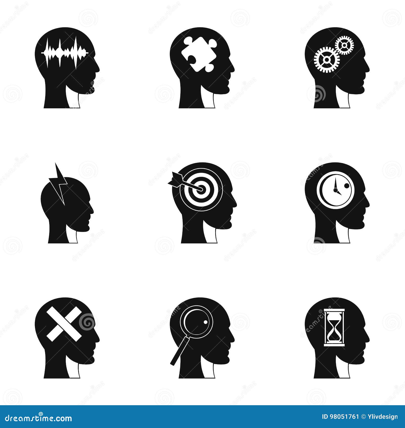 Head Think Icons Set, Simple Style Stock Vector - Illustration of ...