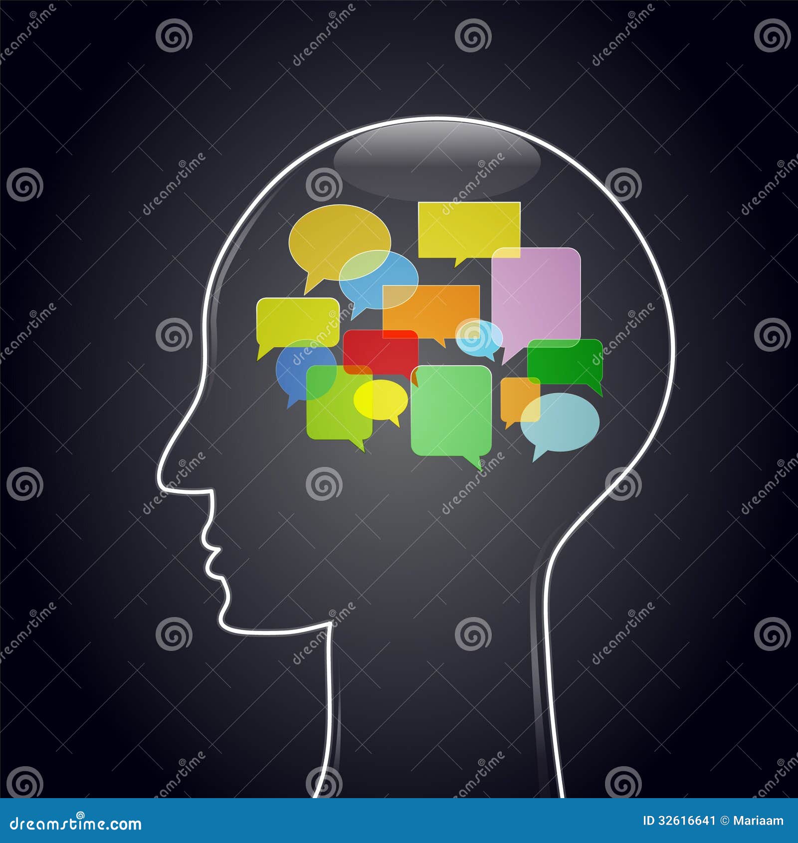 Head with thought bubbles stock vector. Illustration of brainstorming ...