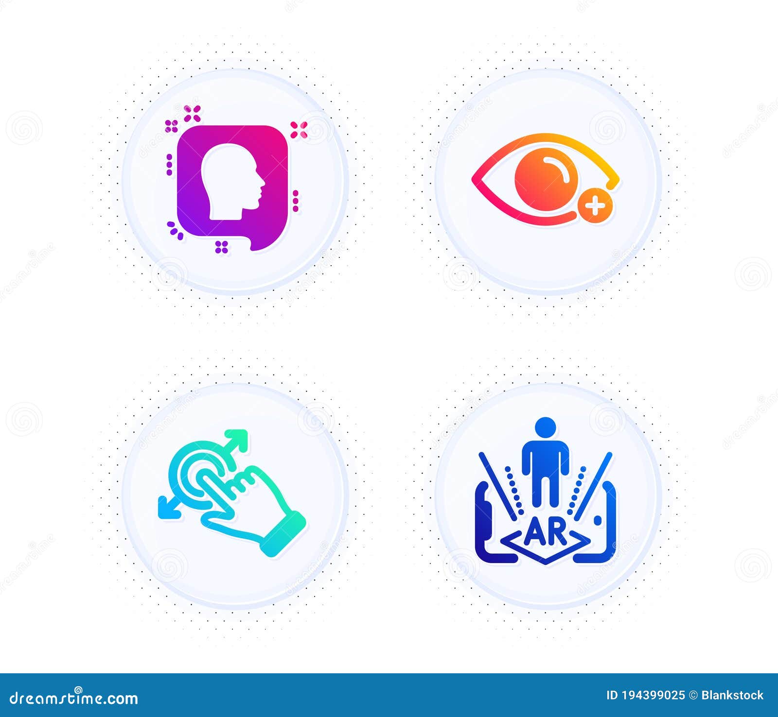 Head, Touchscreen Gesture and Farsightedness Icons Set. Augmented ...
