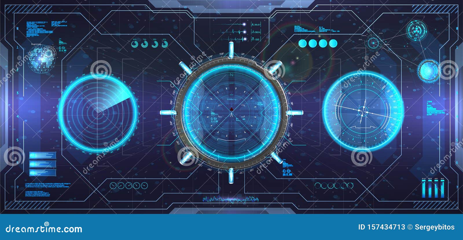 Cockpit Helmet, Futuristic VR Head-up Display Design Vector ...