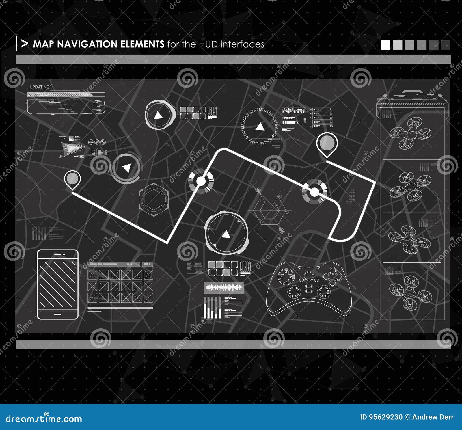 Head-up Display Navigation Map Elements for the Web and App. Futuristic ...