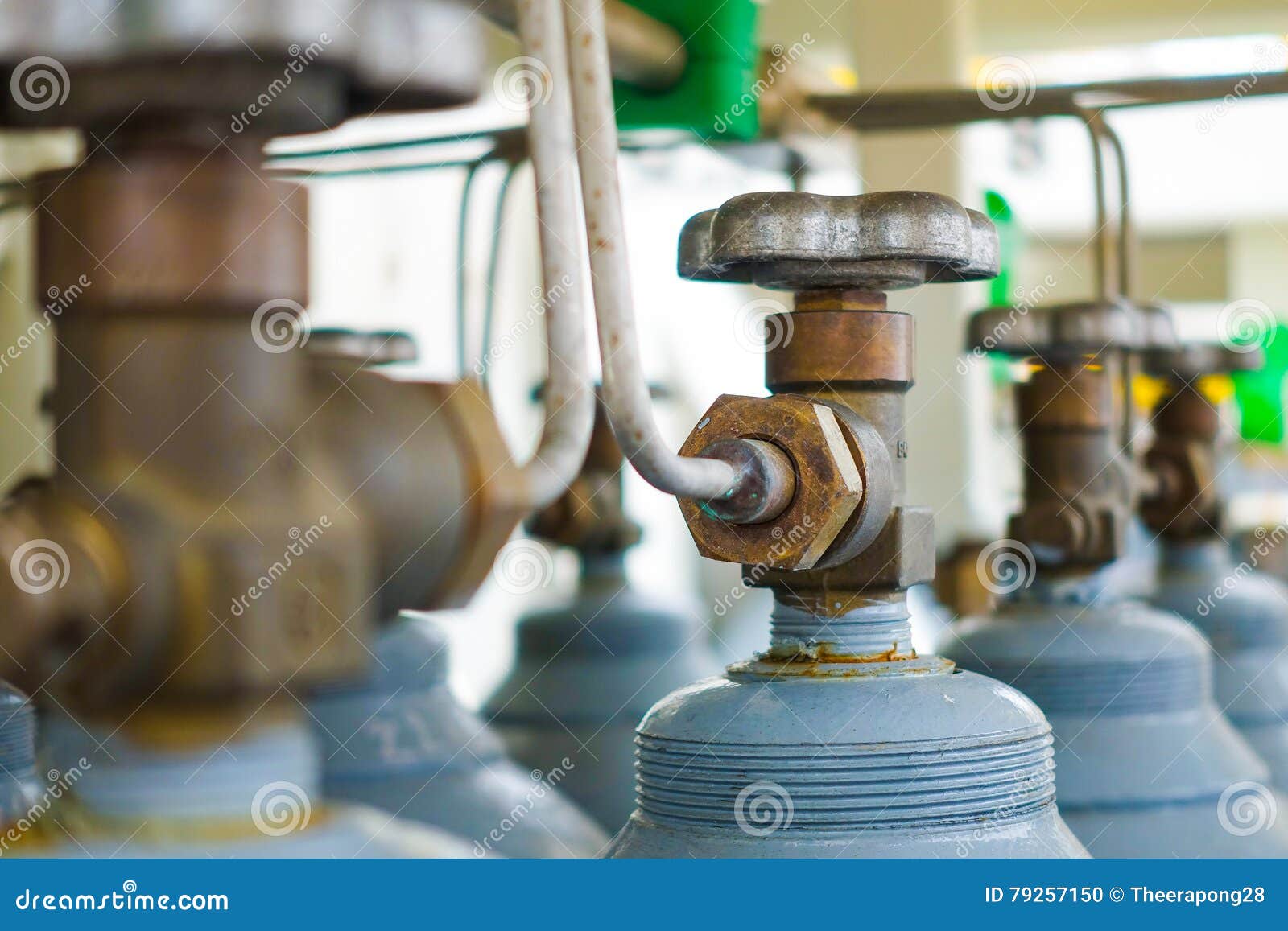 Head and Valve of Nitrogen Cylinder Rack Stock Photo - Image of rack ...