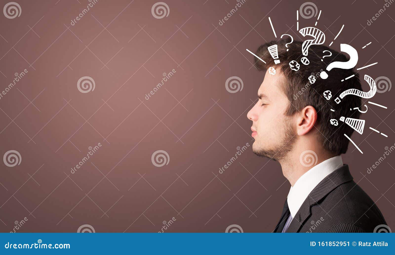 Head with question signs stock image. Image of full - 161852951