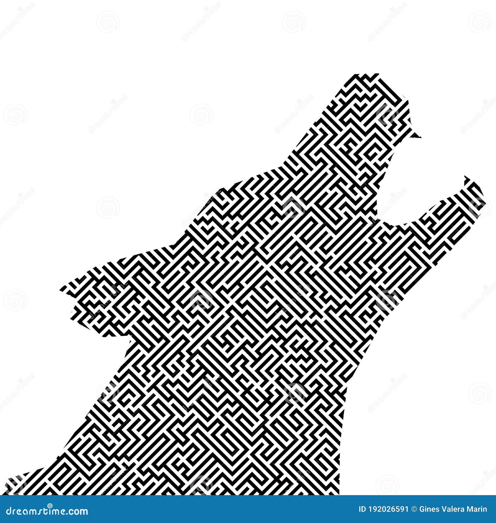 Head Wolf Silhouette with Maze or Labyrinth Texture. Isolated Stock ...