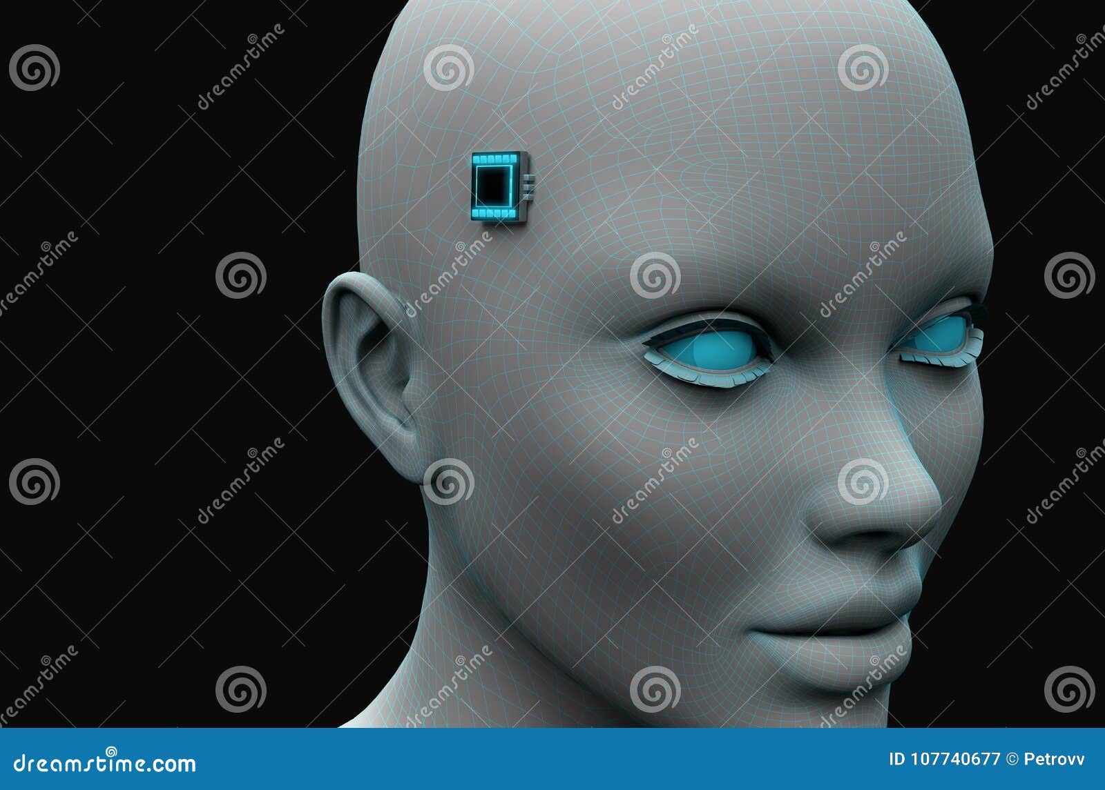 Head Of A Woman With An Electronic Chip On Her Temples Royalty-Free ...