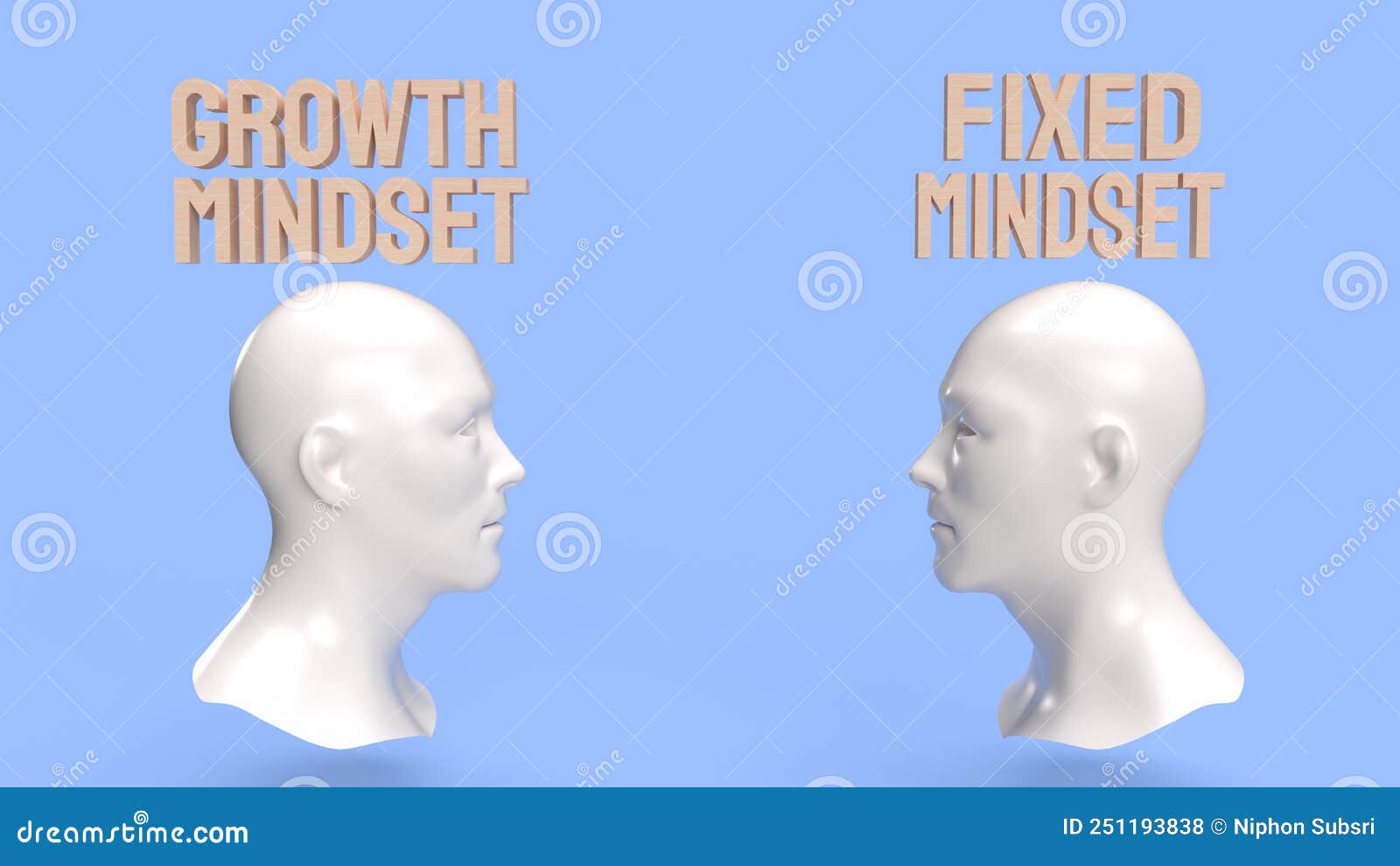 The Head and Wood Text for Growth Mindset Concept 3d Rendering Stock ...
