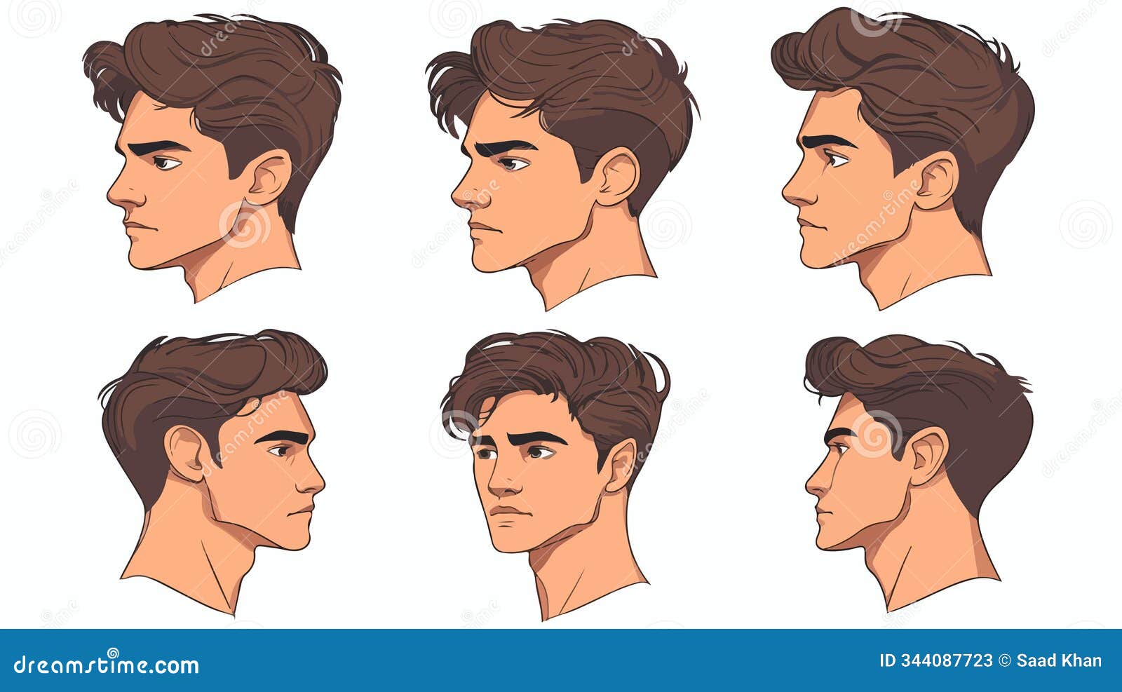 Head of Young Man from Different Angles Stock Vector - Illustration of ...