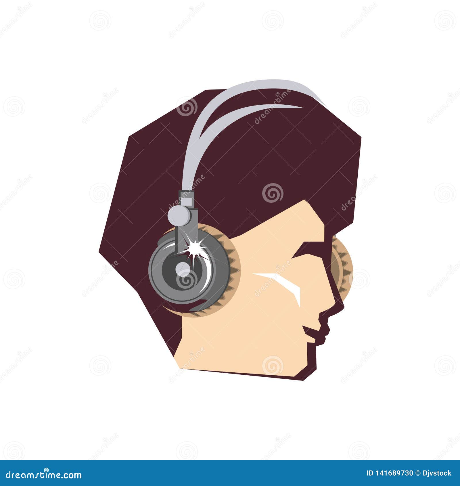 Head of Young Man with Headphone Stock Vector - Illustration of person ...