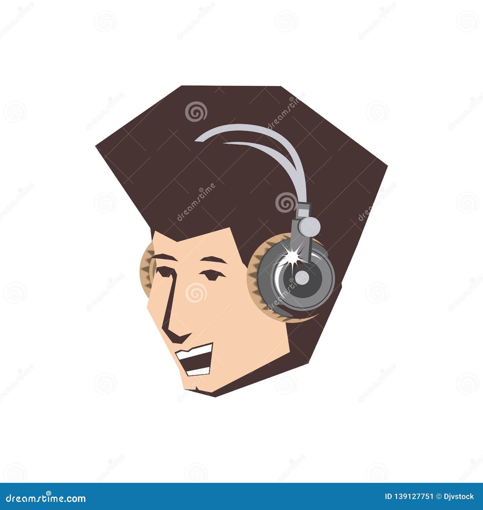Head of Young Man with Headset Stock Vector - Illustration of cool ...