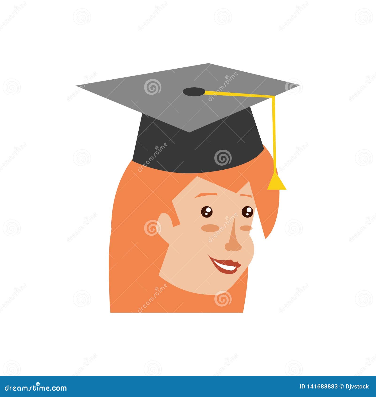Head of Young Woman with Hat Graduation Stock Vector - Illustration of ...