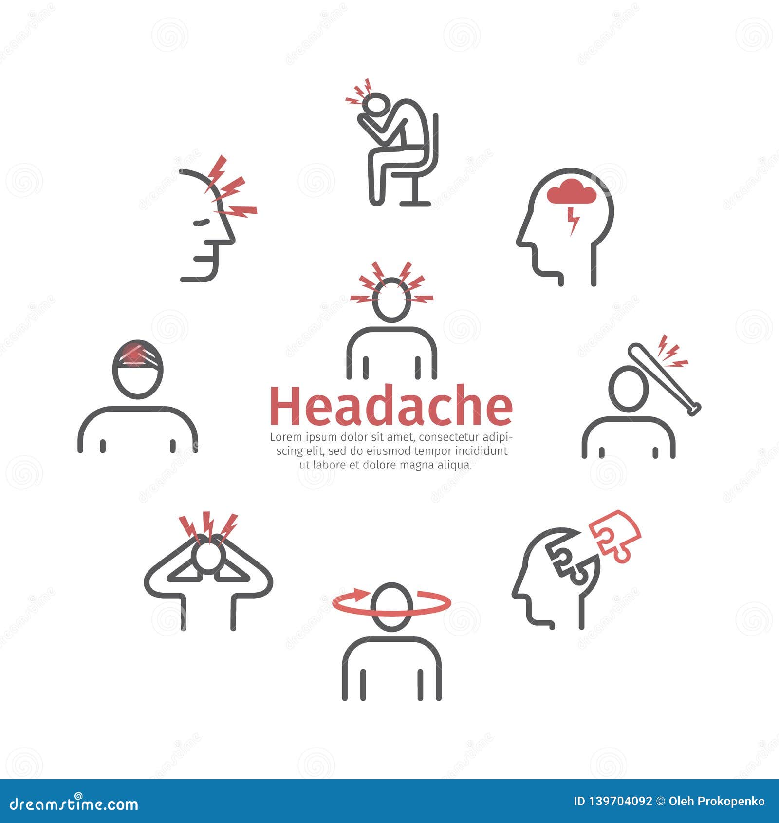 Headache Banner. Line Icons. Symptoms. Vector Signs for Web. Stock ...