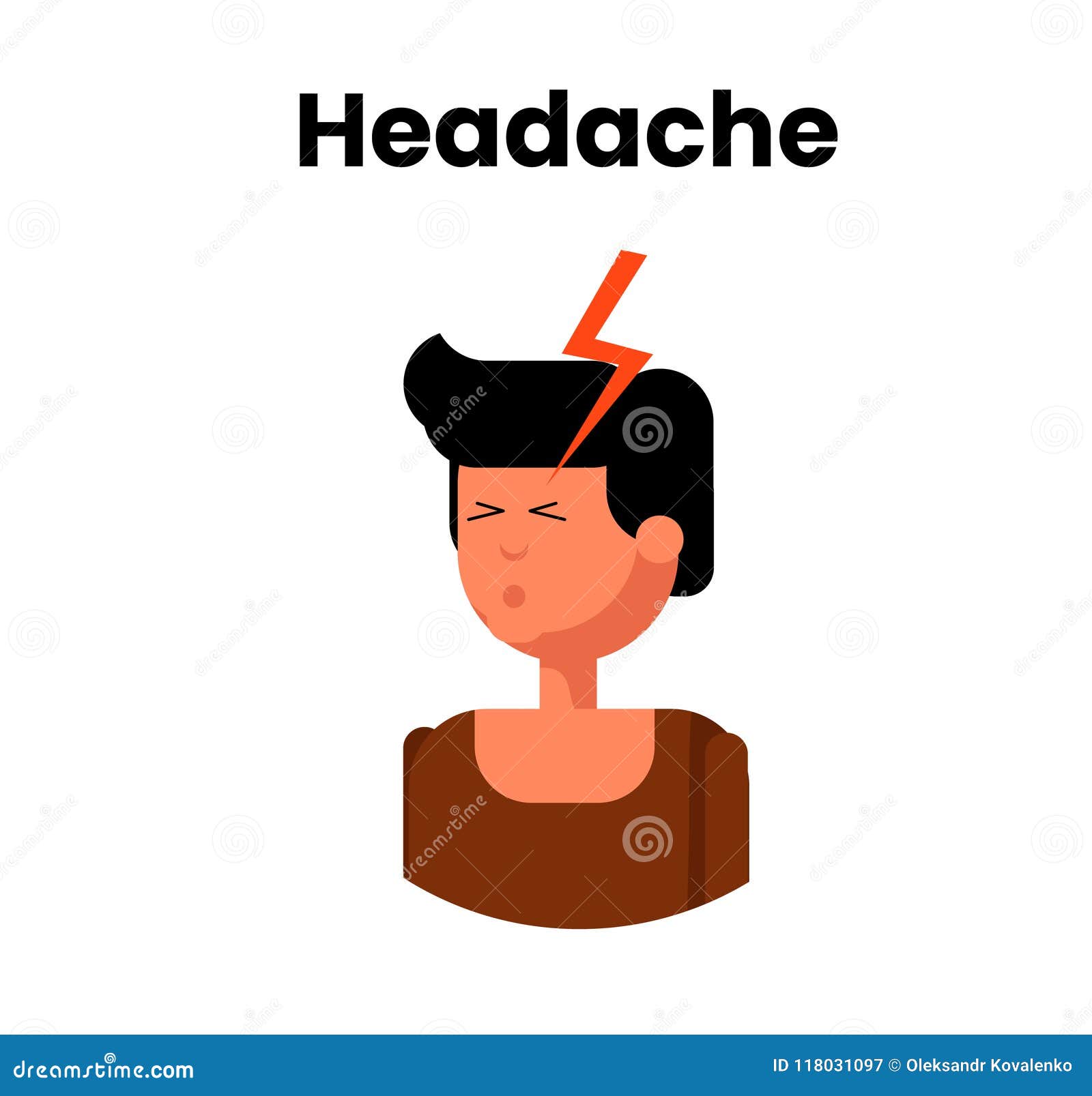 Headache Icon. Vector Illustration of the White Young Man Suffering ...