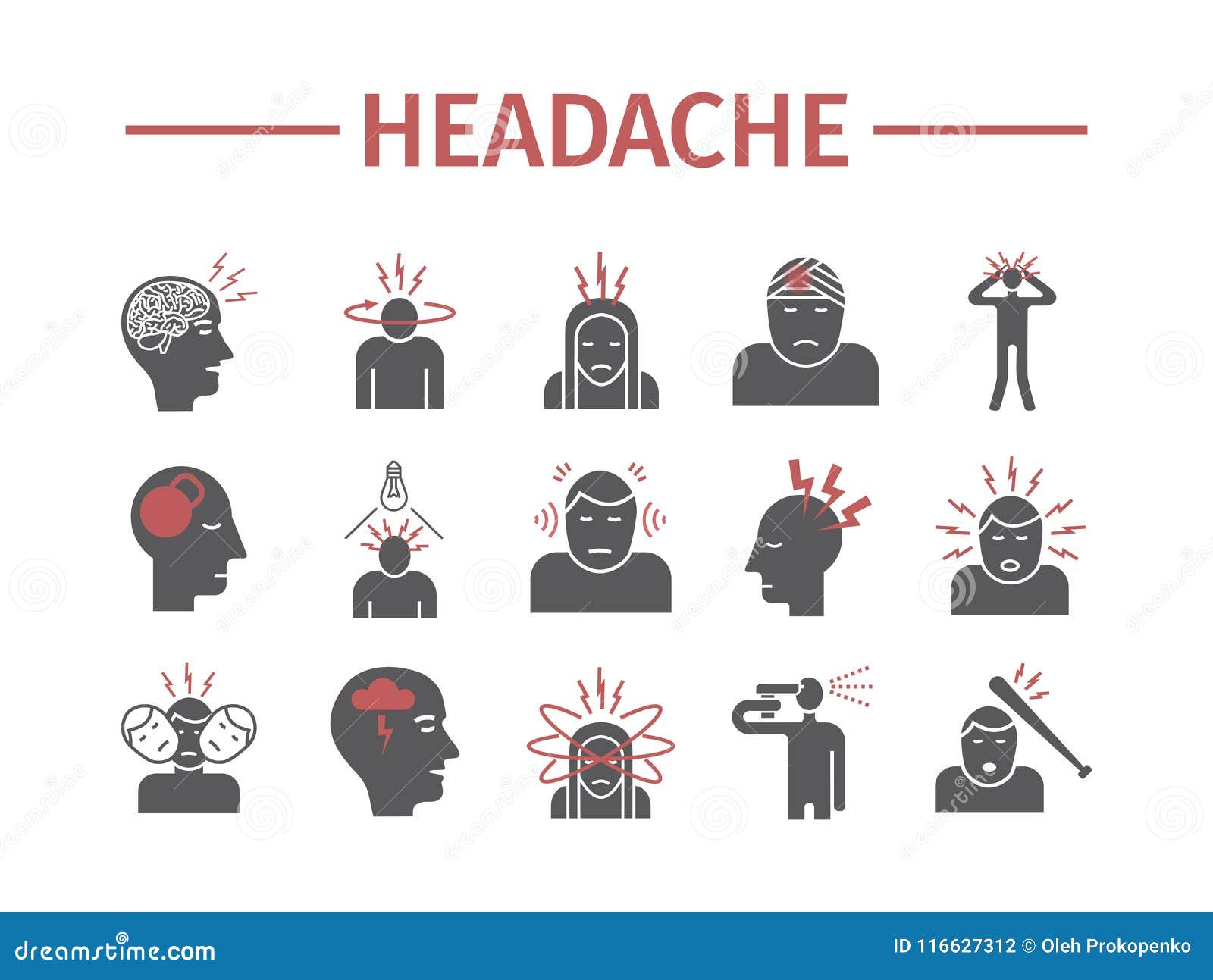 Headache Icons. Symptoms. Vector Signs For Web. | CartoonDealer.com ...