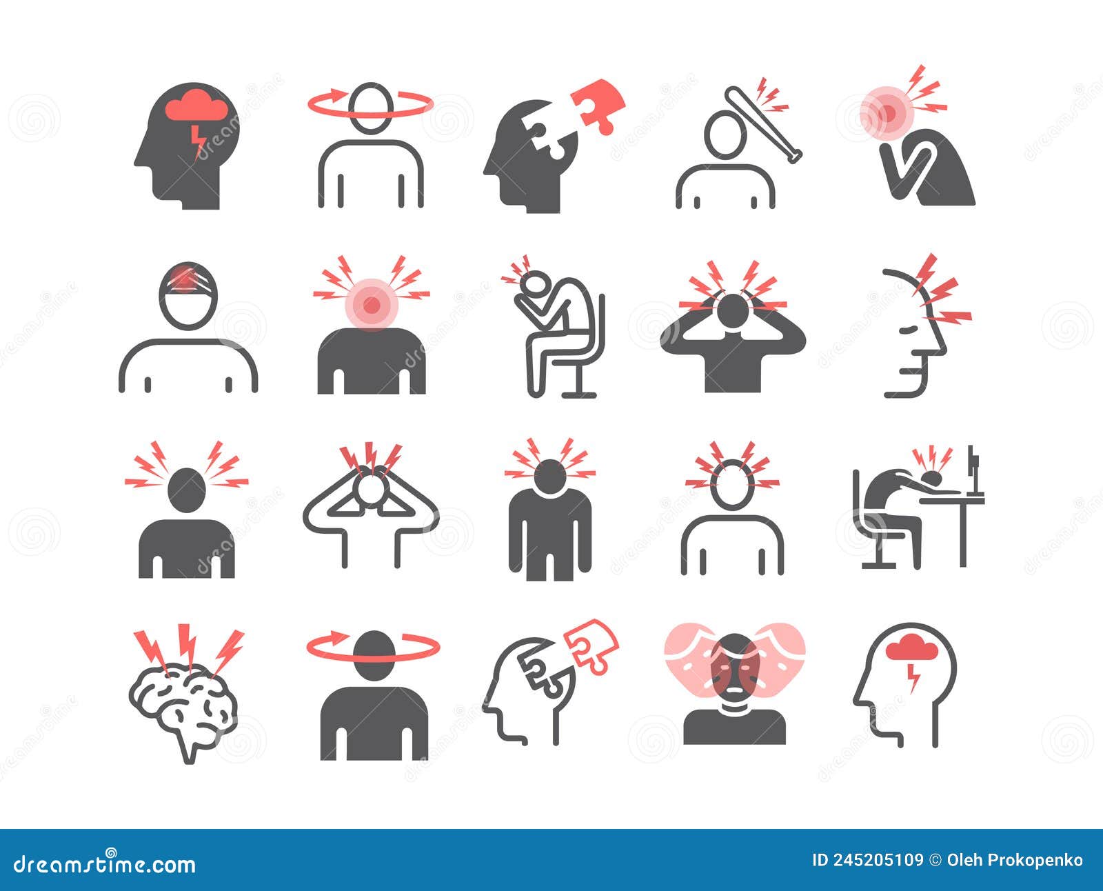 Headache Icons. Symptoms. Vector Signs for Web. Stock Vector ...