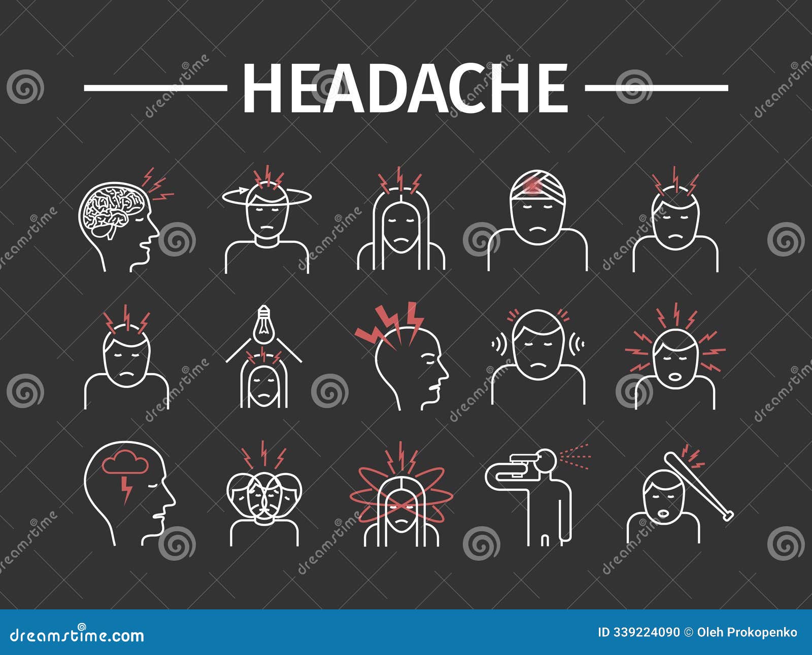 Headache Icons. Symptoms. Vector Signs For Web. | CartoonDealer.com ...