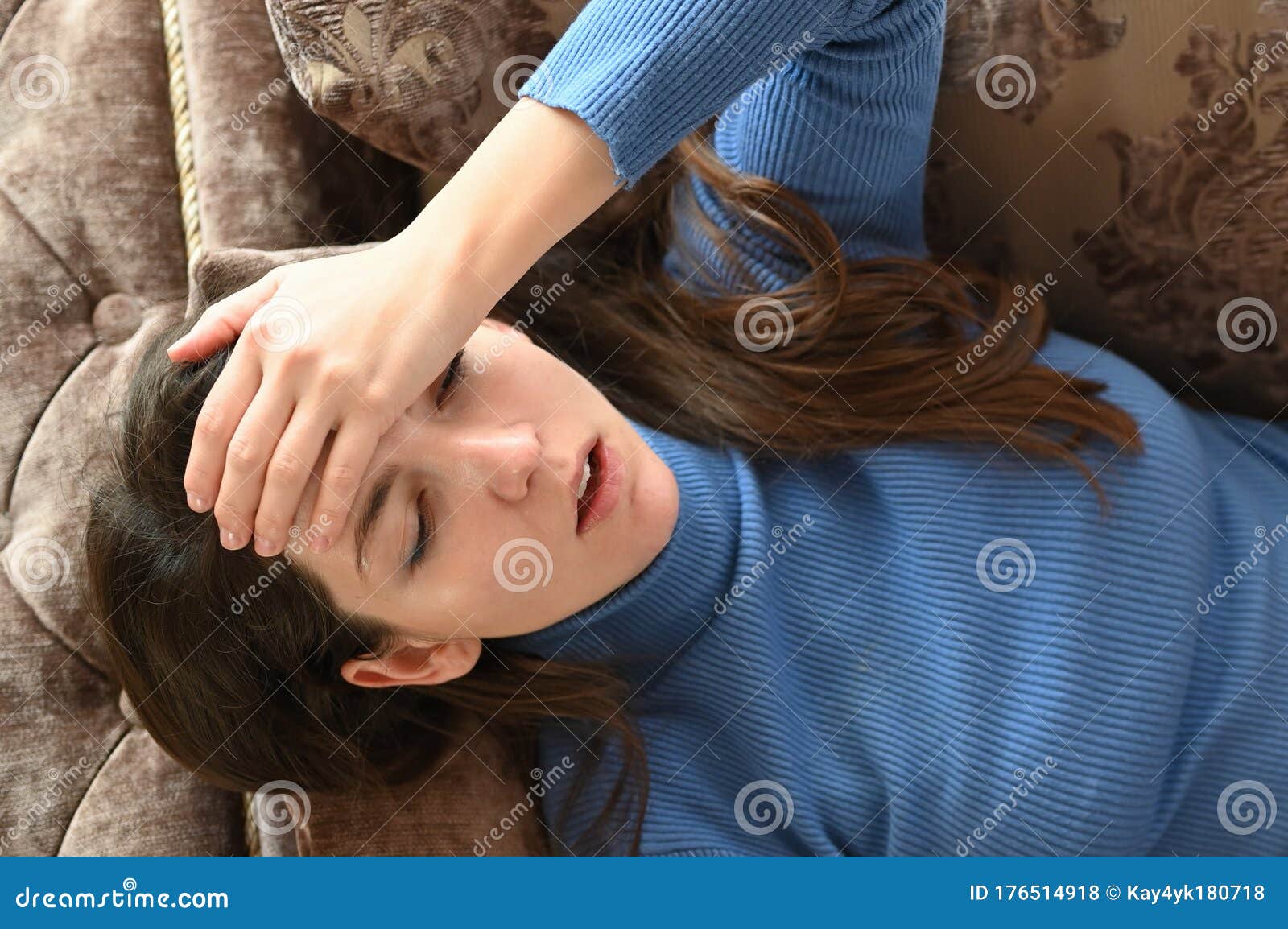 Headache. Sick Woman with Mask Stock Photo - Image of lifestyles ...