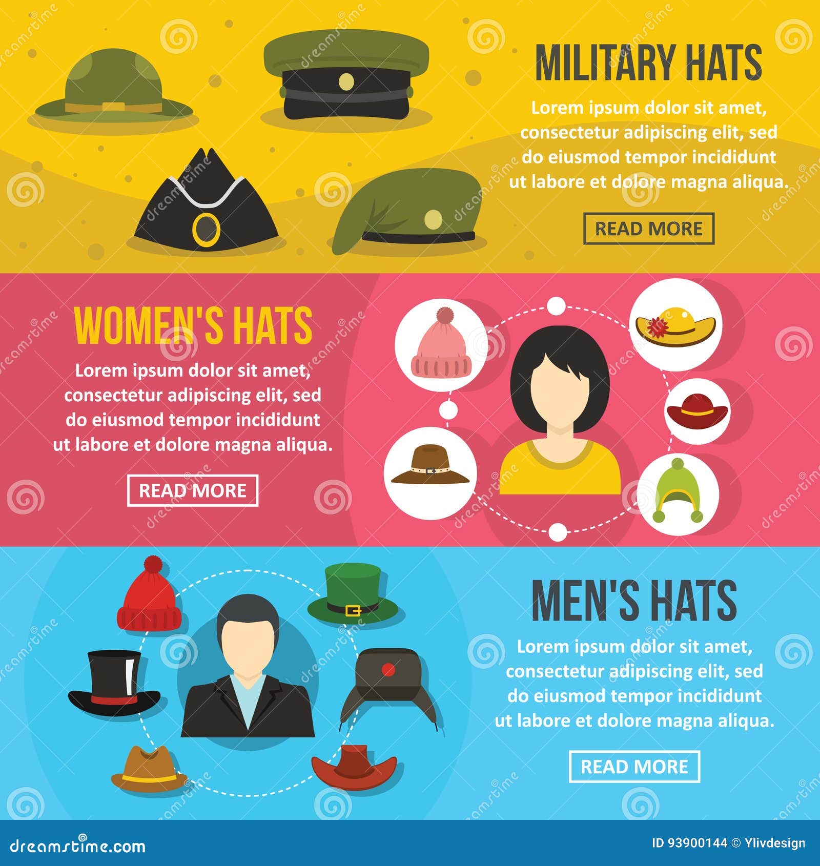 Headdress Hat Banner Horizontal Set, Flat Style Stock Vector ...