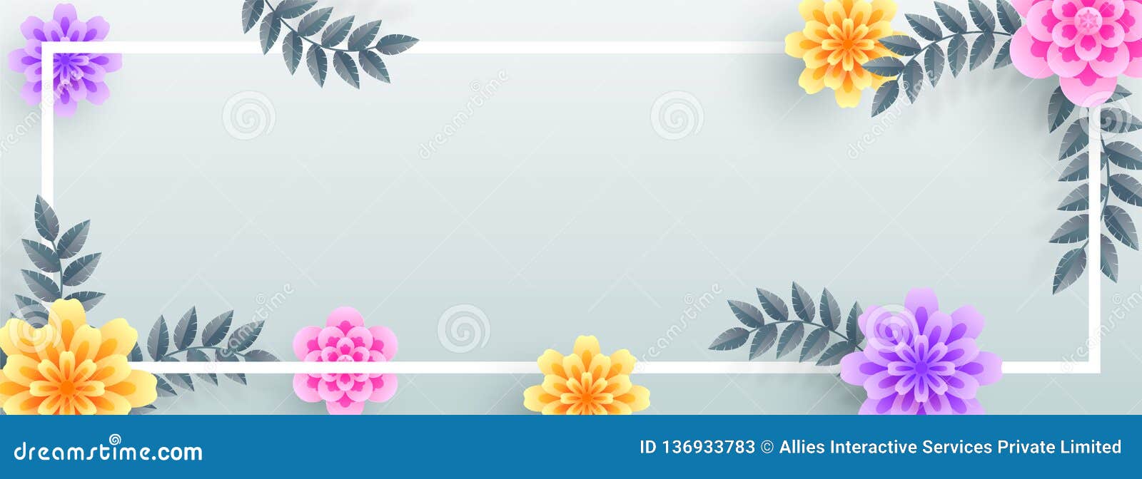 Header or Banner Design Decorated with Beautiful Paper Flowers. Stock ...