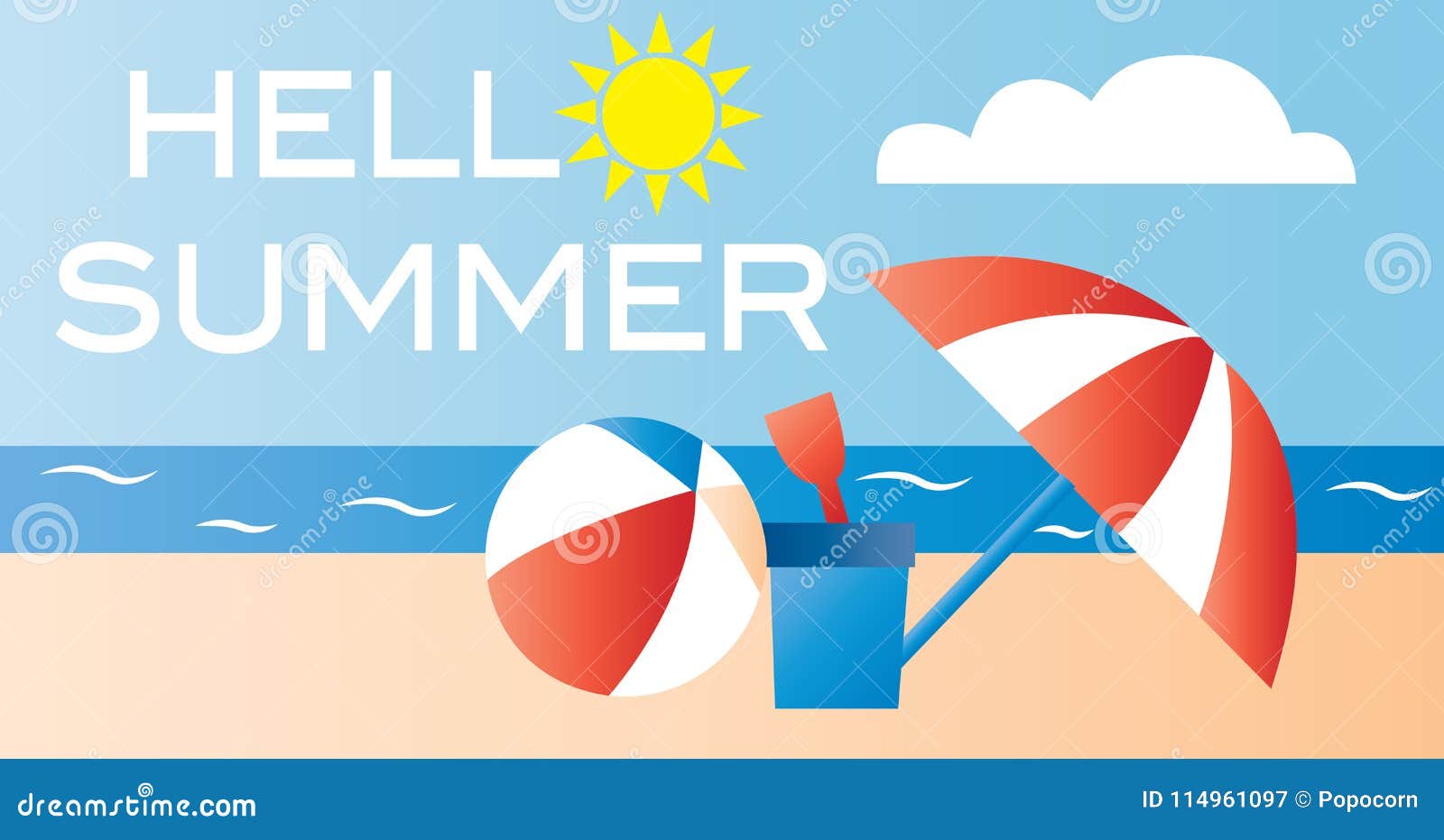 Hello Summer Vacation Beach Header Stock Illustration - Illustration of ...