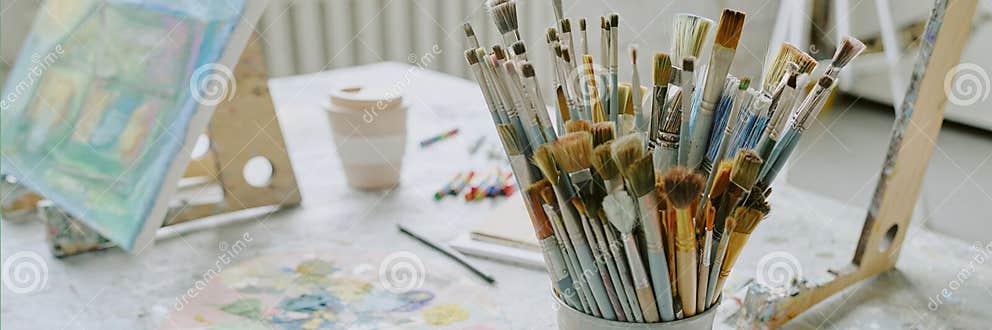 Header of Different Paintbrushes Stock Image - Image of hobby ...