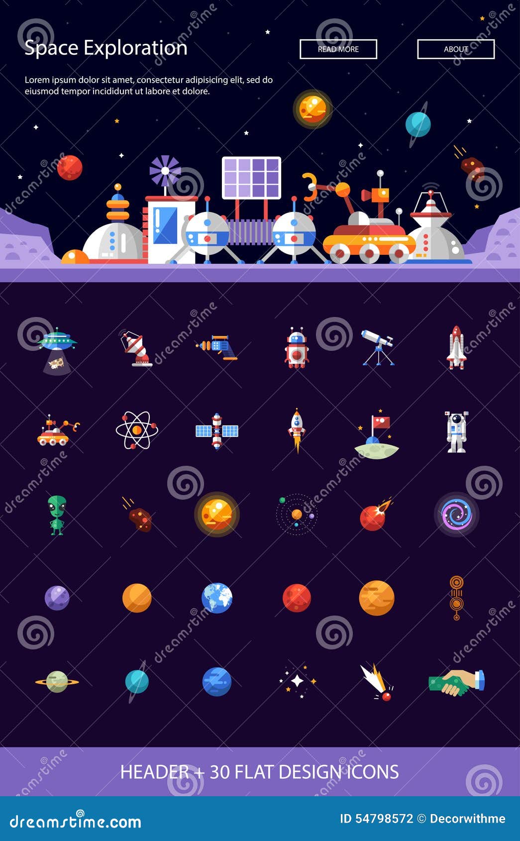 Header with Modern Flat Design Space Icons and Stock Vector ...