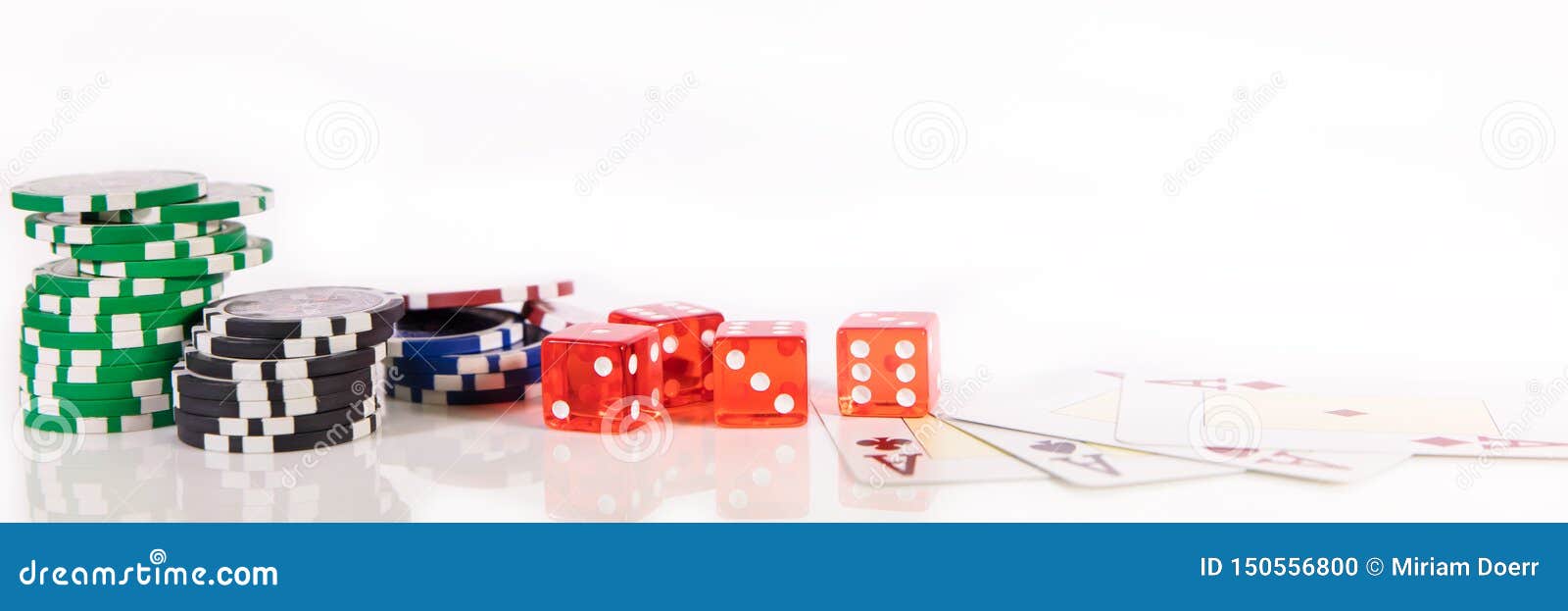 Header with Poker Chips, Dice and Playing Cards, Casino and Gamble ...