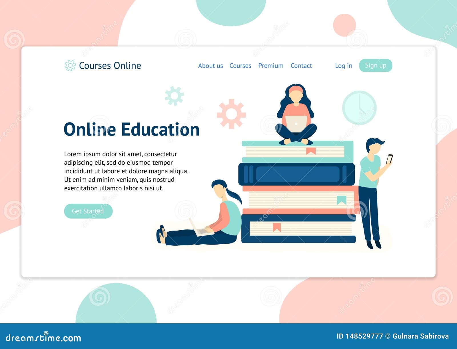 Header Template for Website with People Learning with Different Devices ...