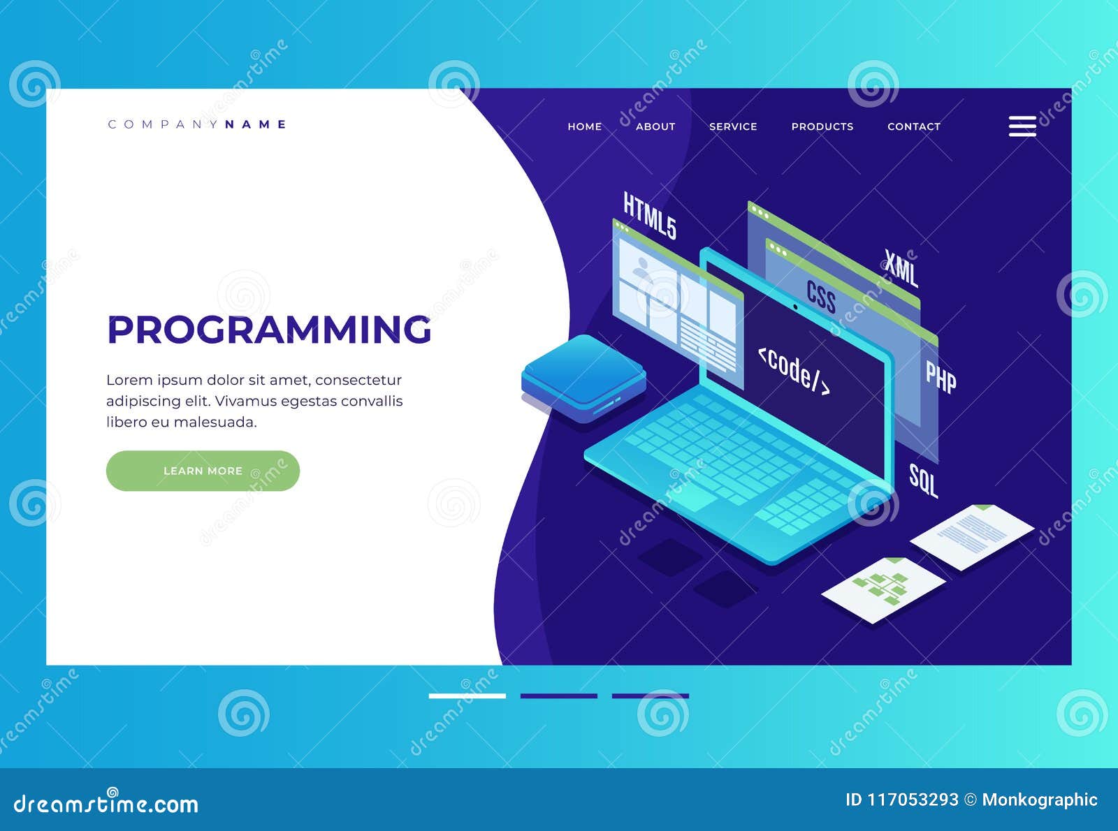 Header For Website Homepage Concept Of Web Development Programming And Coding Stock Vector