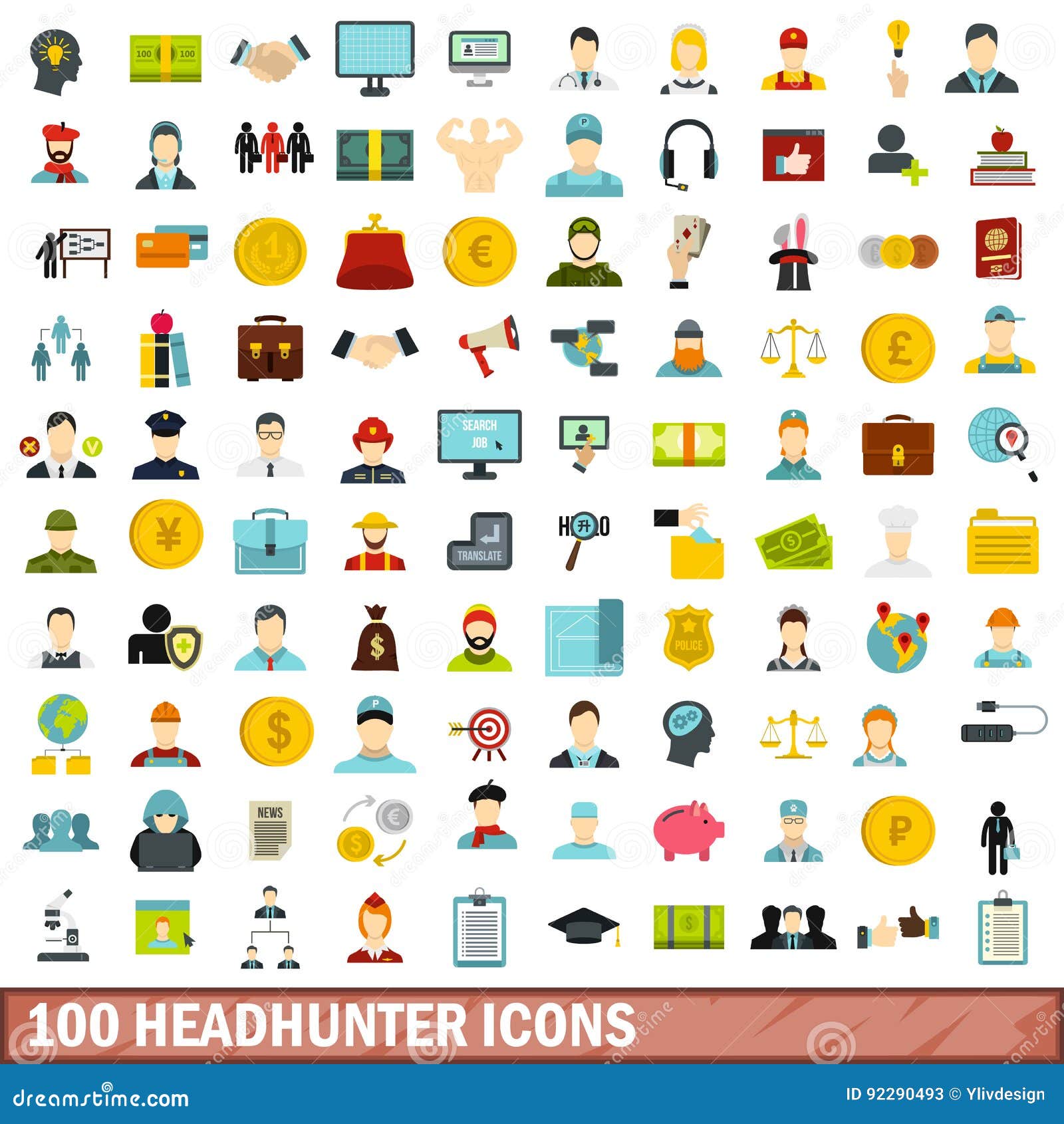 100 Headhunter Icons Set, Flat Style Stock Vector - Illustration of ...