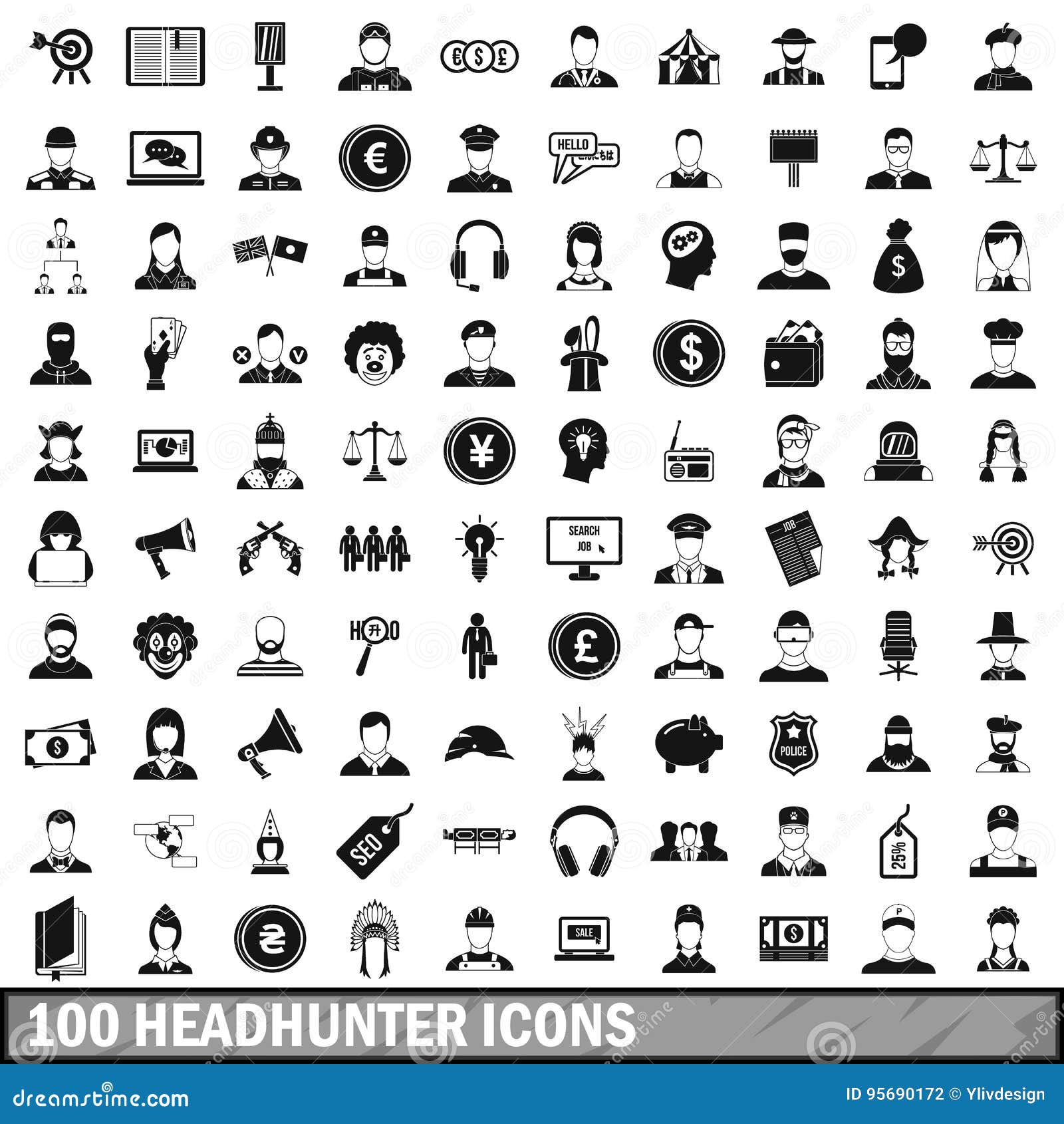 100 Headhunter Icons Set, Simple Style Stock Vector - Illustration of ...