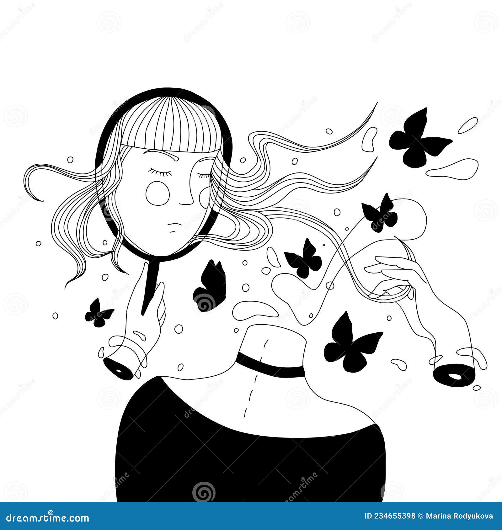 Headless Girl With Reflection In The Mirror Vector Illustration ...
