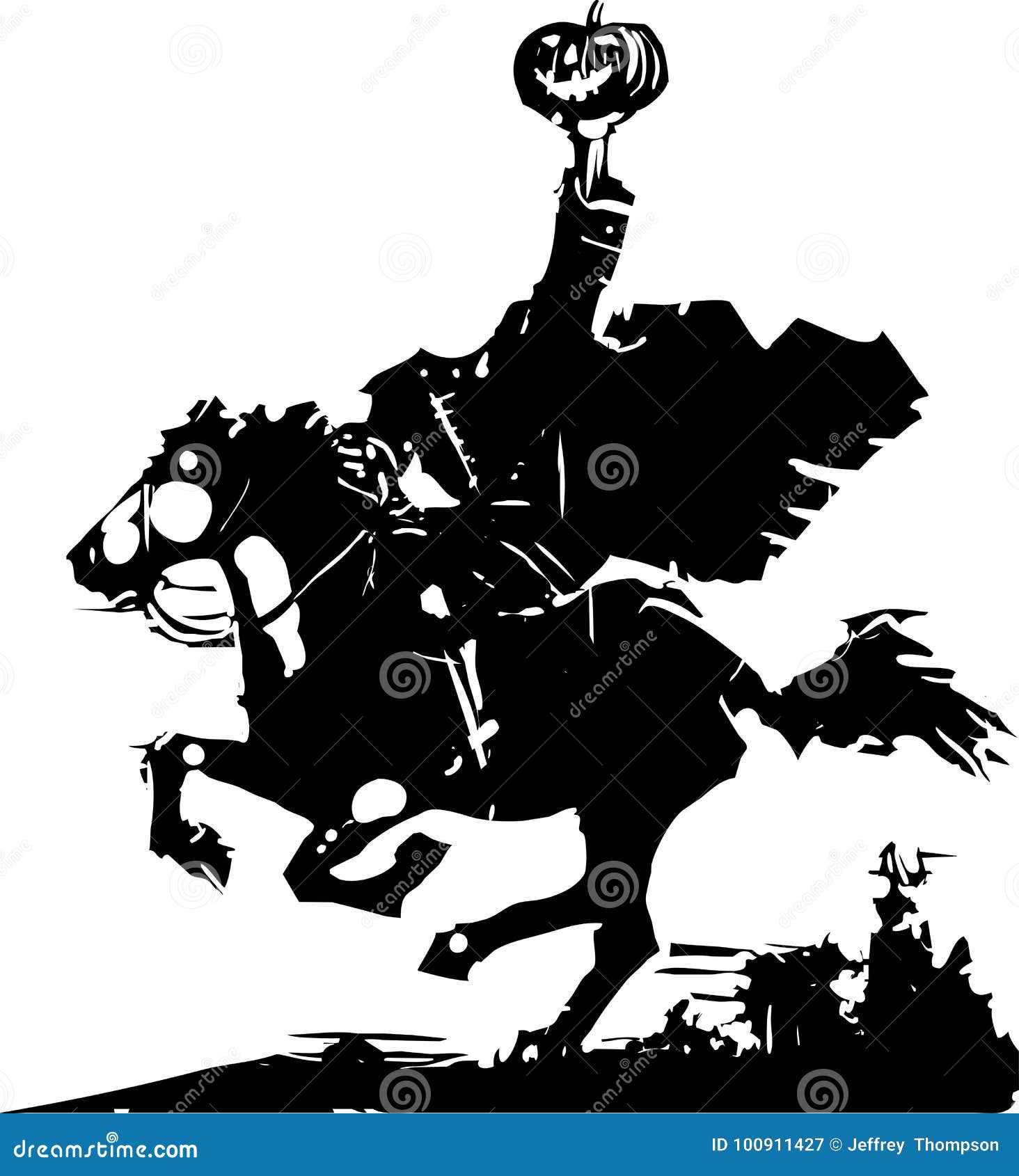 Headless Horseman Riding A Flaming Horse In Front Of A Medieval Castle ...