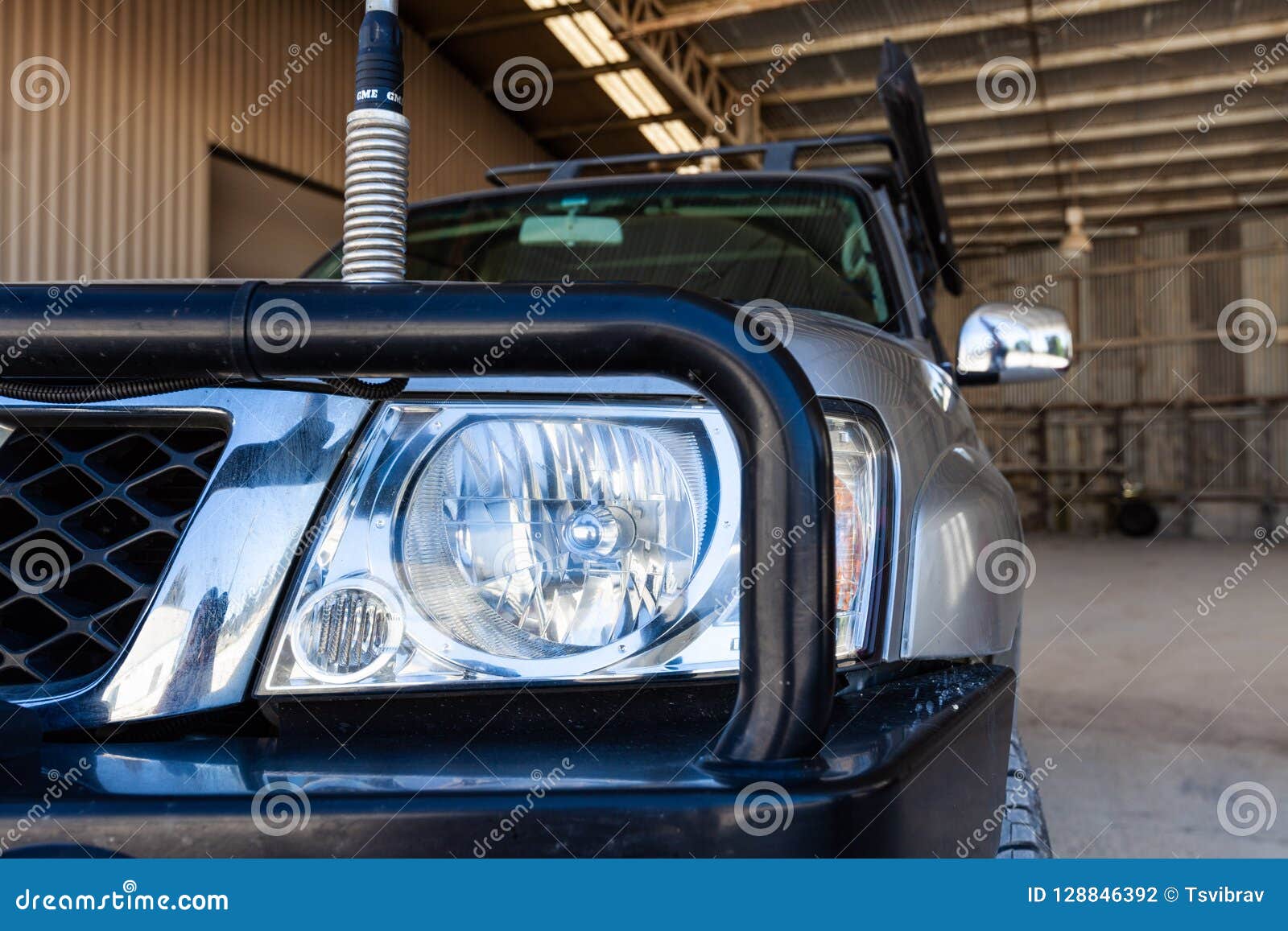 Headlight and Bull Bar on 4WD Truck. Stock Photo - Image of terrain ...
