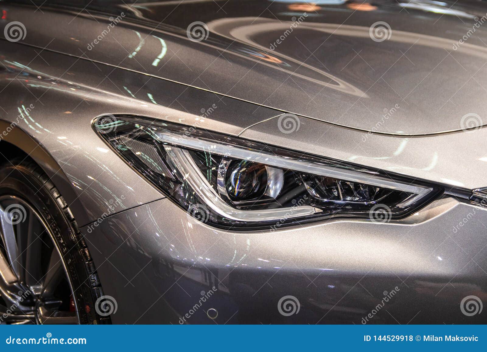 Headlight of Grey Modern Car with LED Light Stock Photo - Image of ...
