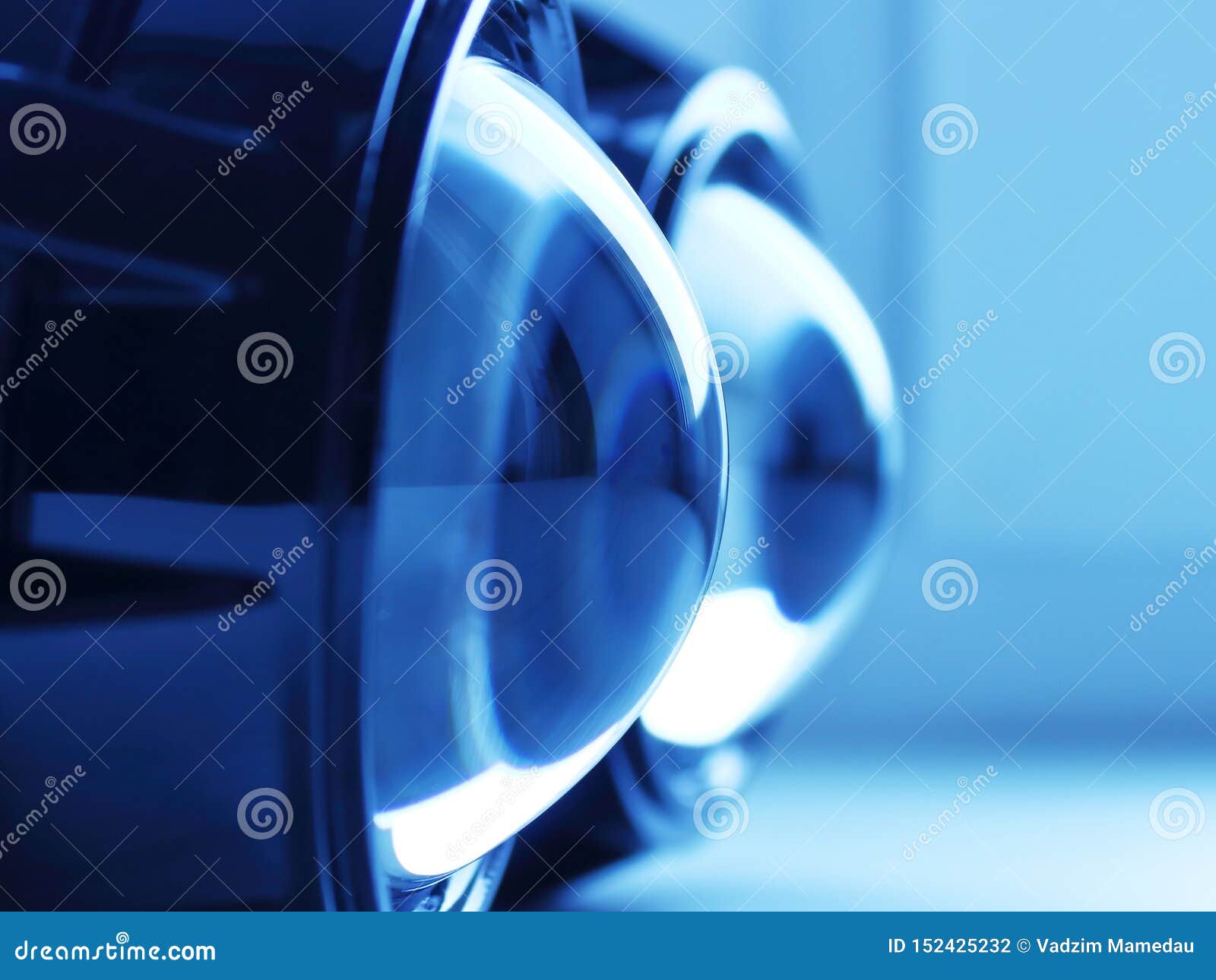 Headlight Lenses in Blue Backlight Stock Photo - Image of transport ...