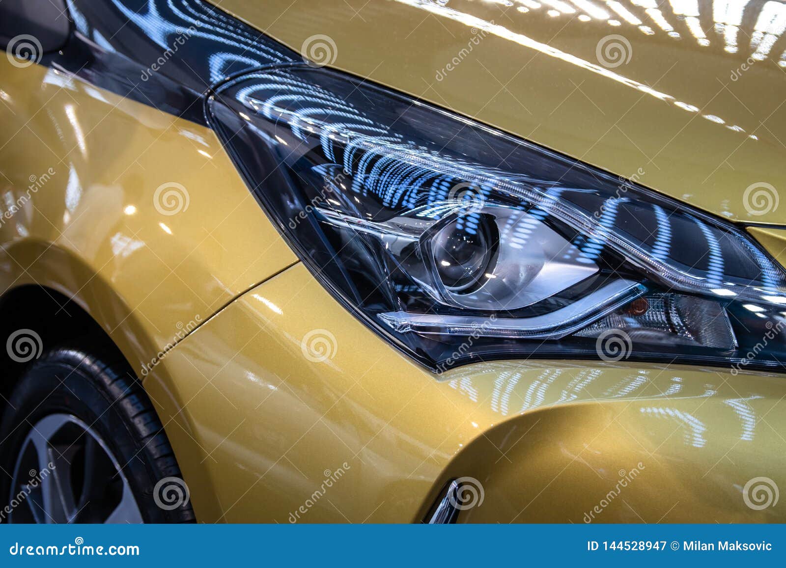 Headlight of Modern Car with LED Light Stock Image - Image of metal ...