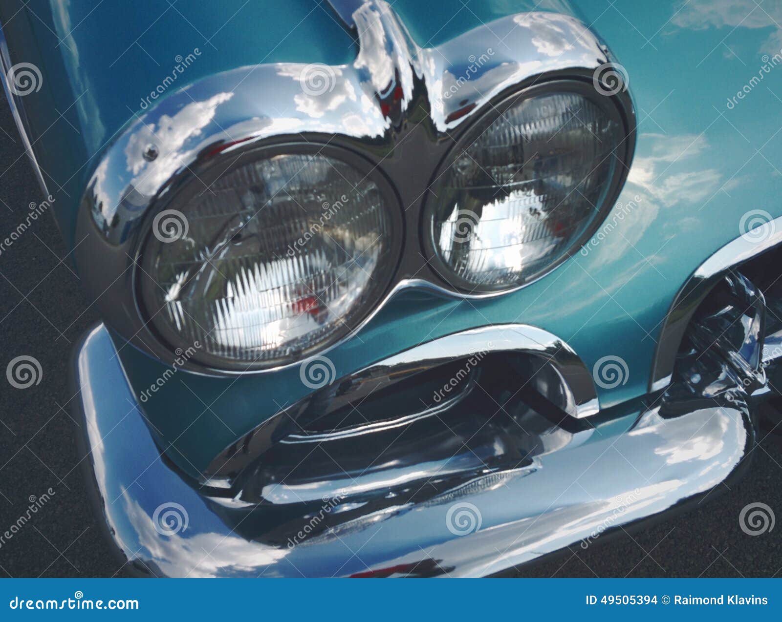 Headlight of Old Car with Reflection in Chrome Stock Photo - Image of ...