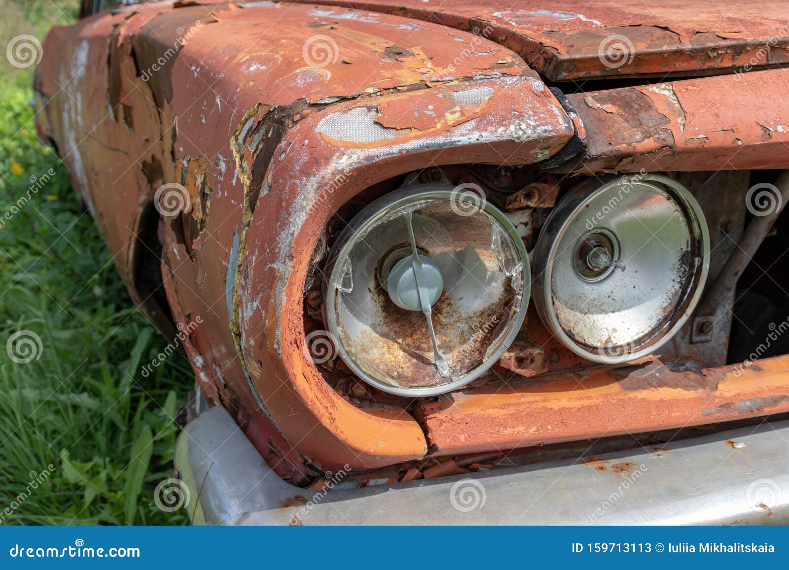 Headlight of an Old Rusty Abandoned Car, Utilisation and Scrap Concept ...