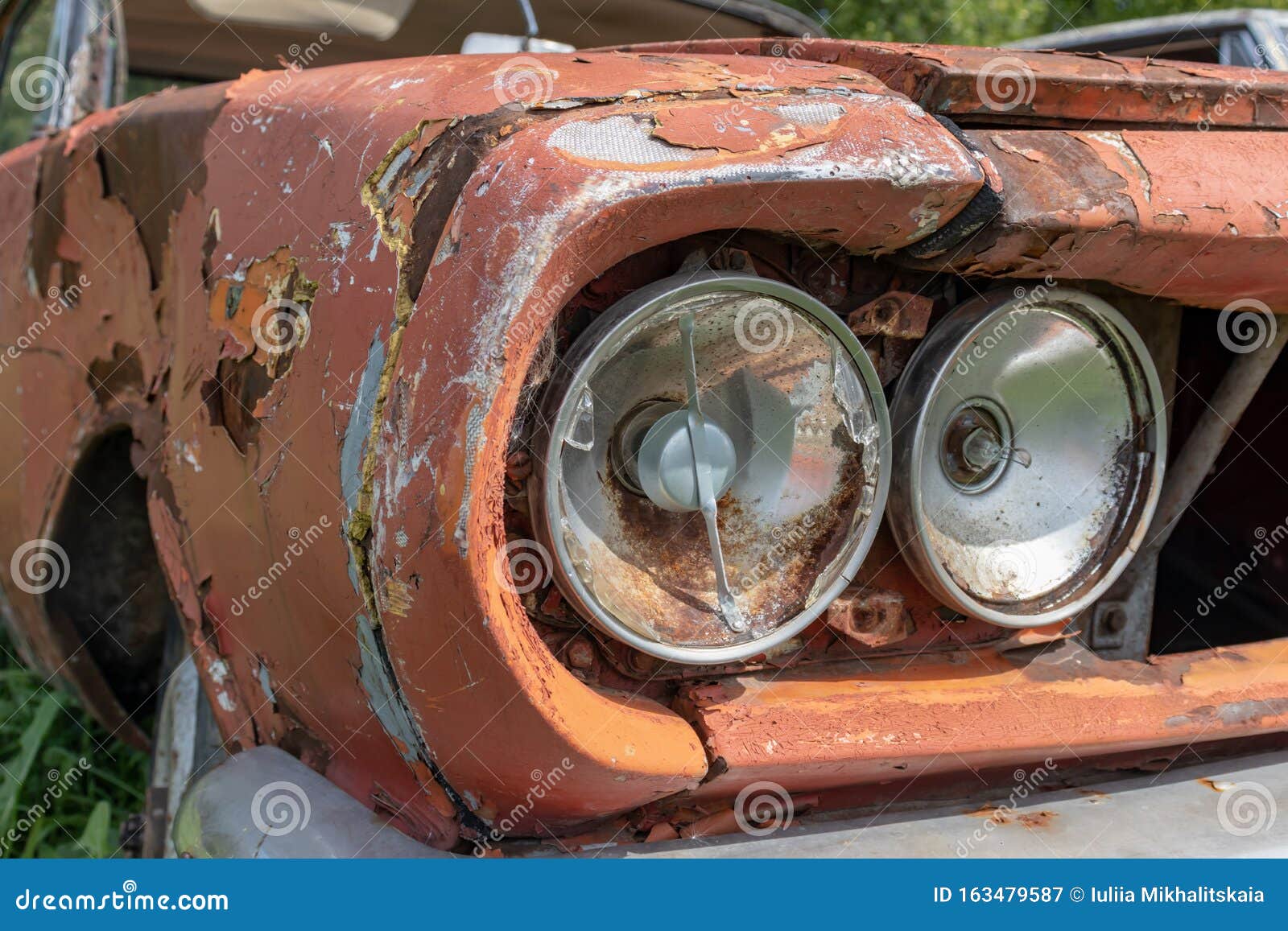 Headlight of an Old Rusty Abandoned Car, Utilisation and Scrap Concept ...