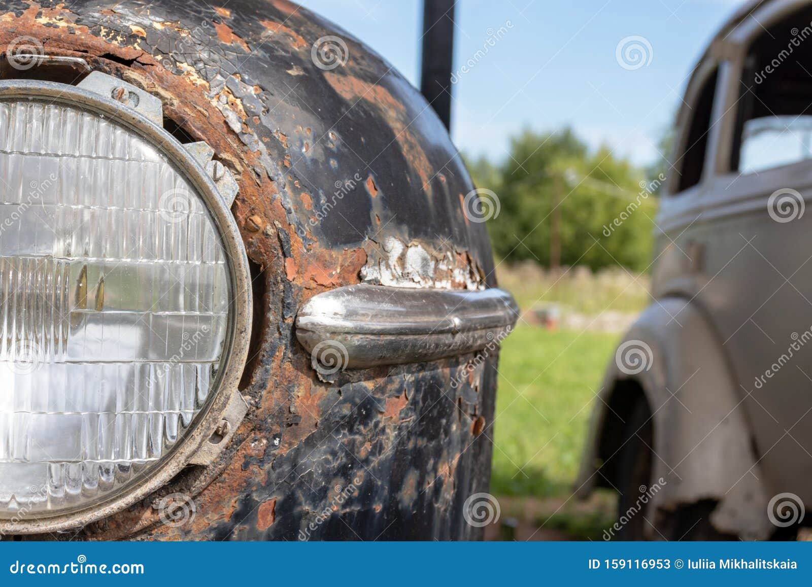 Headlight of an Old Rusty Abandoned Car, Utilisation and Scrap Concept ...