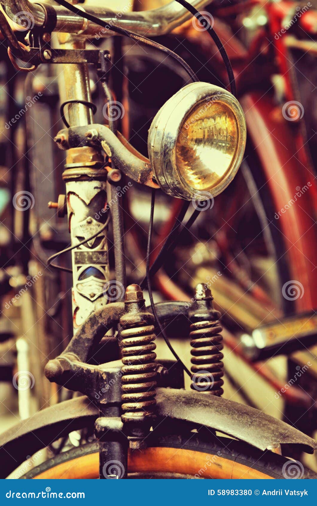 A Headlight and a Piece of Old Downhill-bike in Retro Style Stock Photo ...